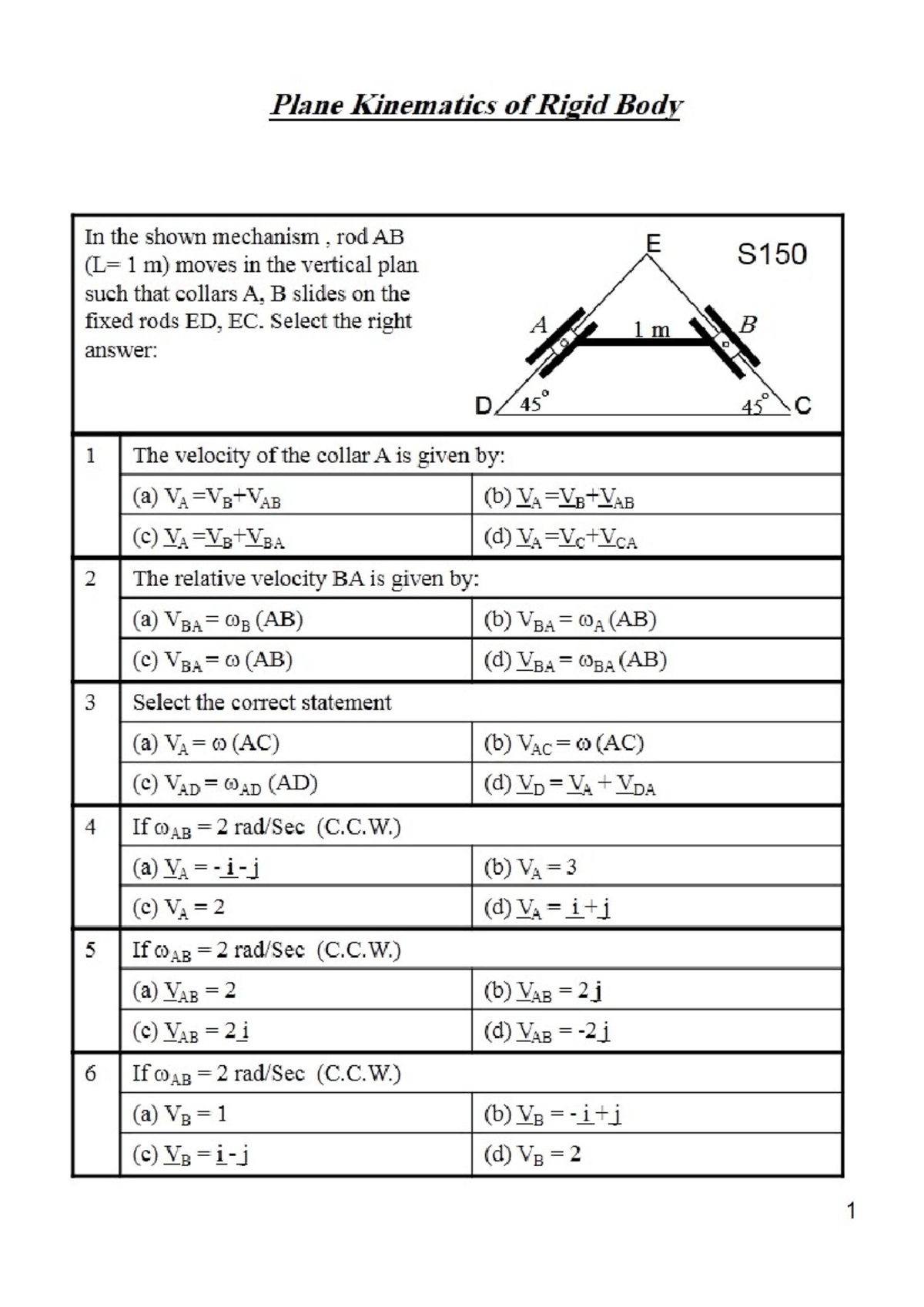 mechanics-sheet2 - Mechanics of Machines and Vibration - Studocu