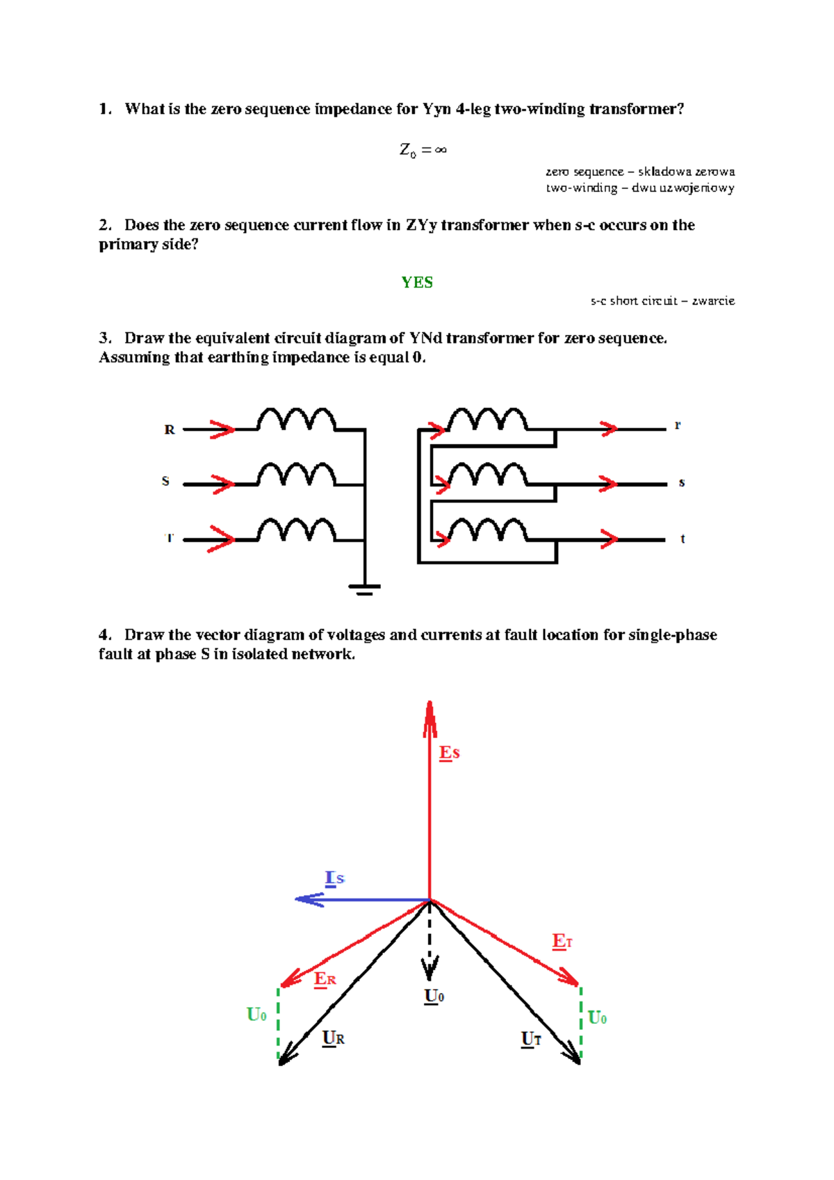 Pytanka - Zwarcia w systemach elektroenergetycznych zaliczenie - What is the zero sequence ...