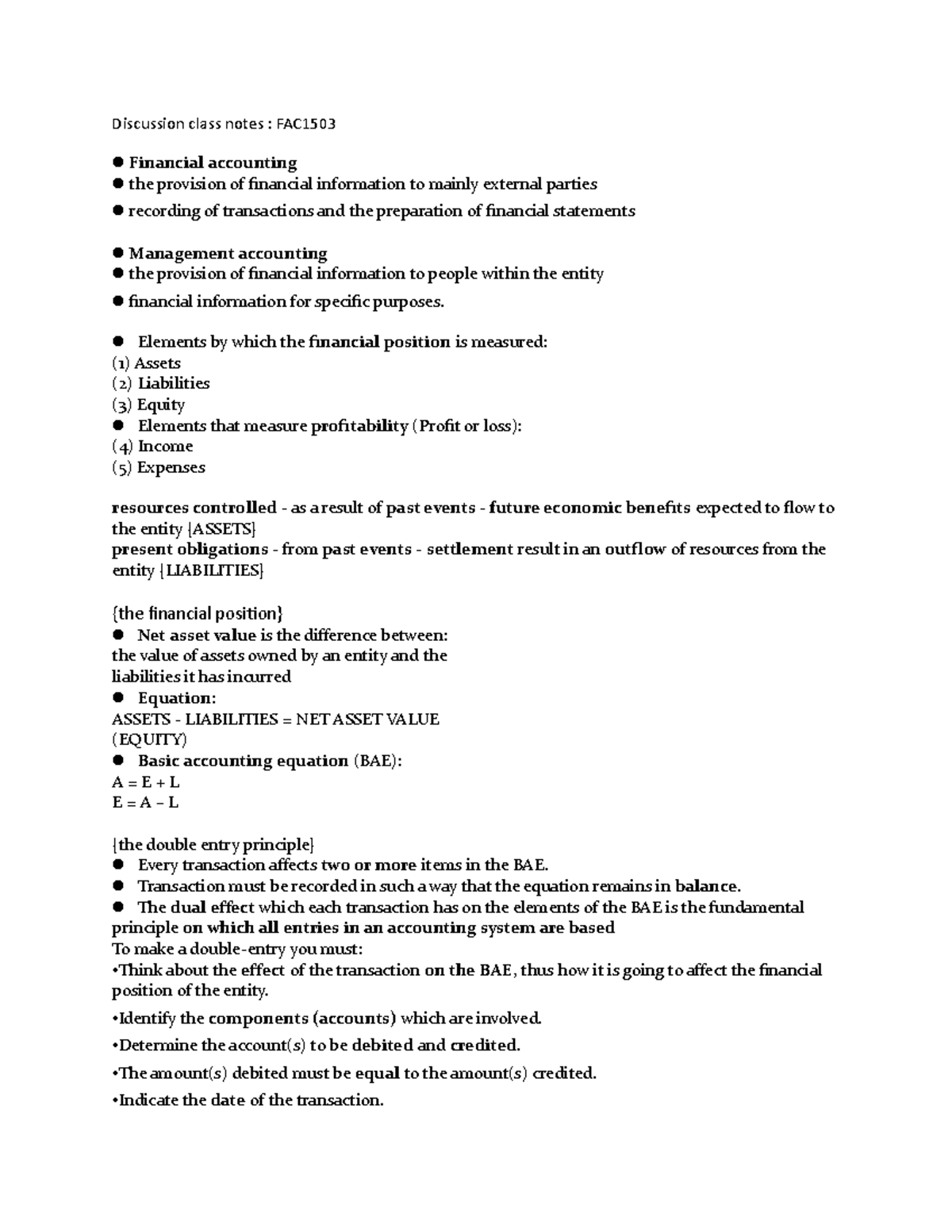 FAC1503-discussionclassnotes - FAC1503 - Unisa - Studocu
