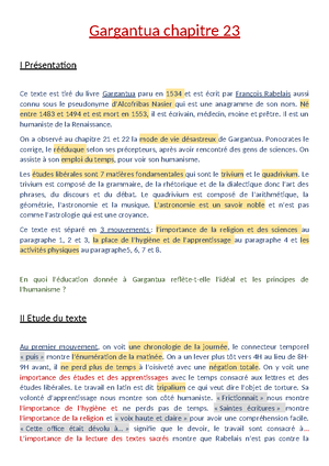 Lecture linéaire : Gargantua chapitre 21 - Gargantua chapitre 21 I ...