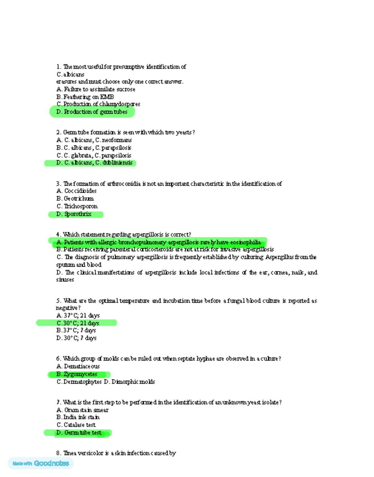 Mycvir Post Exam - The most useful for presumptive identification of C ...