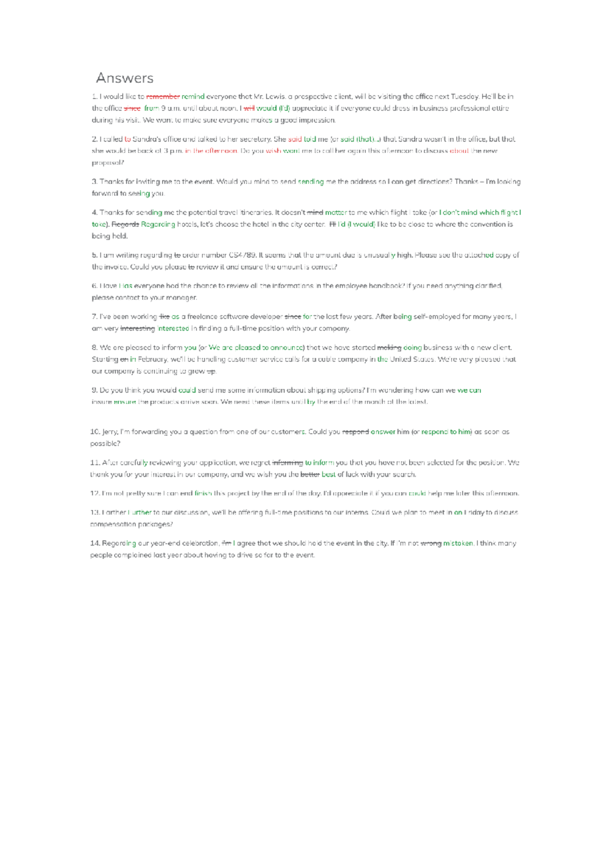 Common Mistakes in Emails KEY - English - Collocation errors - Studocu