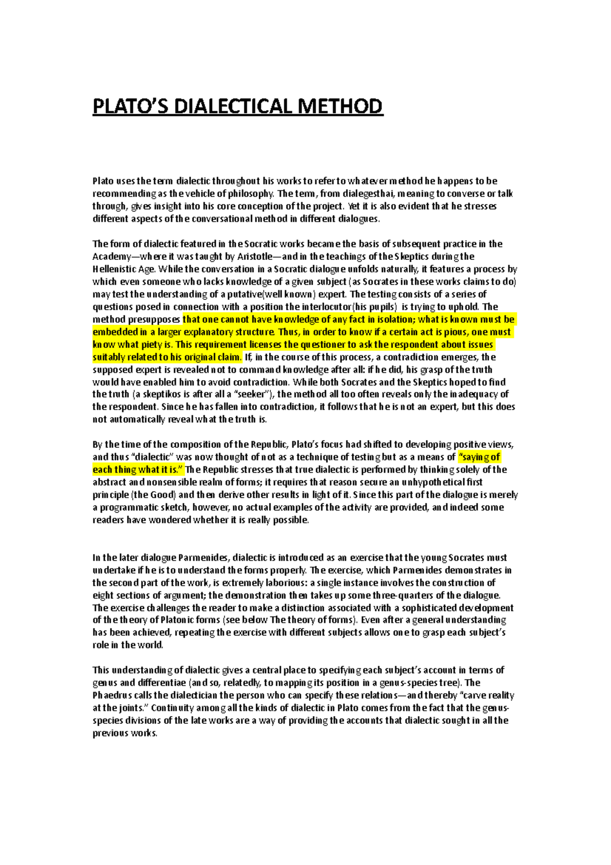 Plato'S Dialectical Method - Political Science - Punjab University ...