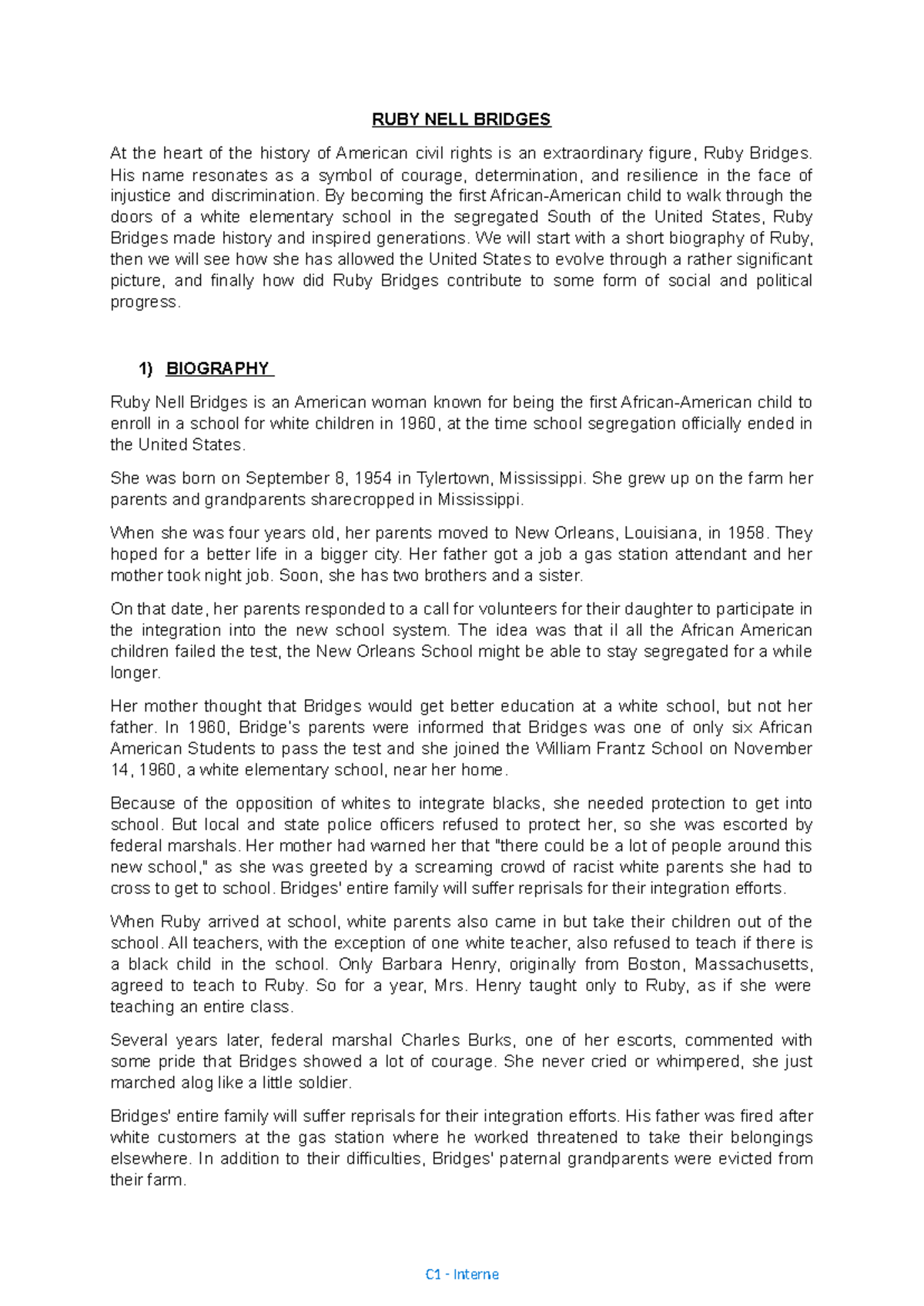 AMC - Exposé RUBY NELL Bridges - C1 - Interne RUBY NELL BRIDGES At the ...