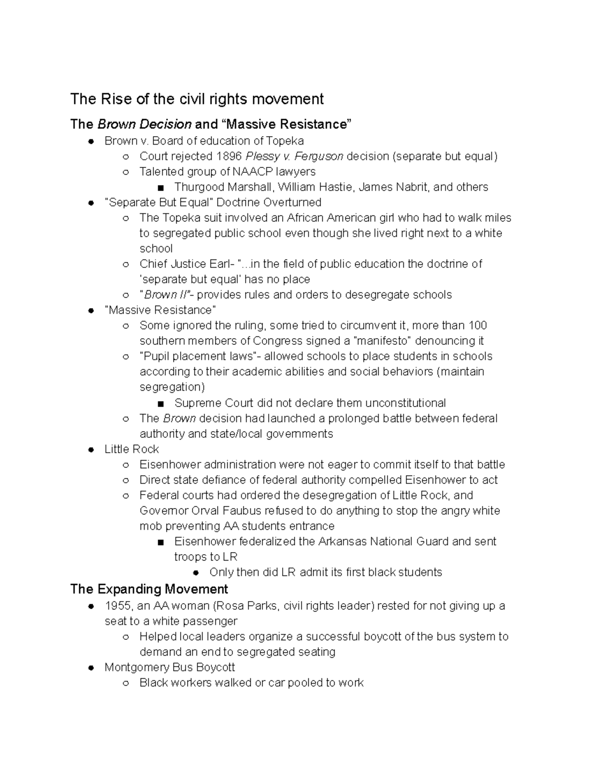 Apush Ch 30 - The Rise of the civil rights movement The Brown Decision ...