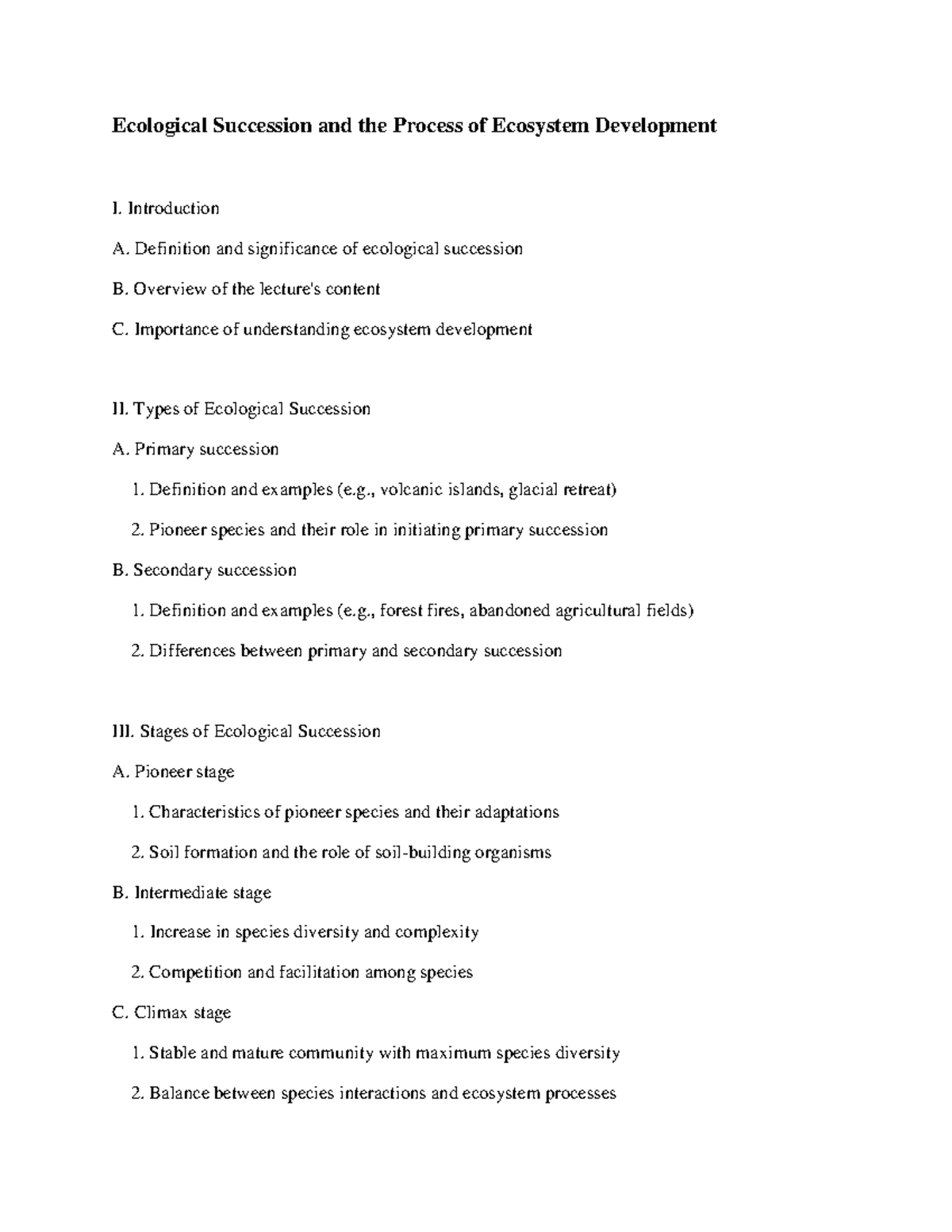 Ecological Succession and the Process of Ecosystem Development ...