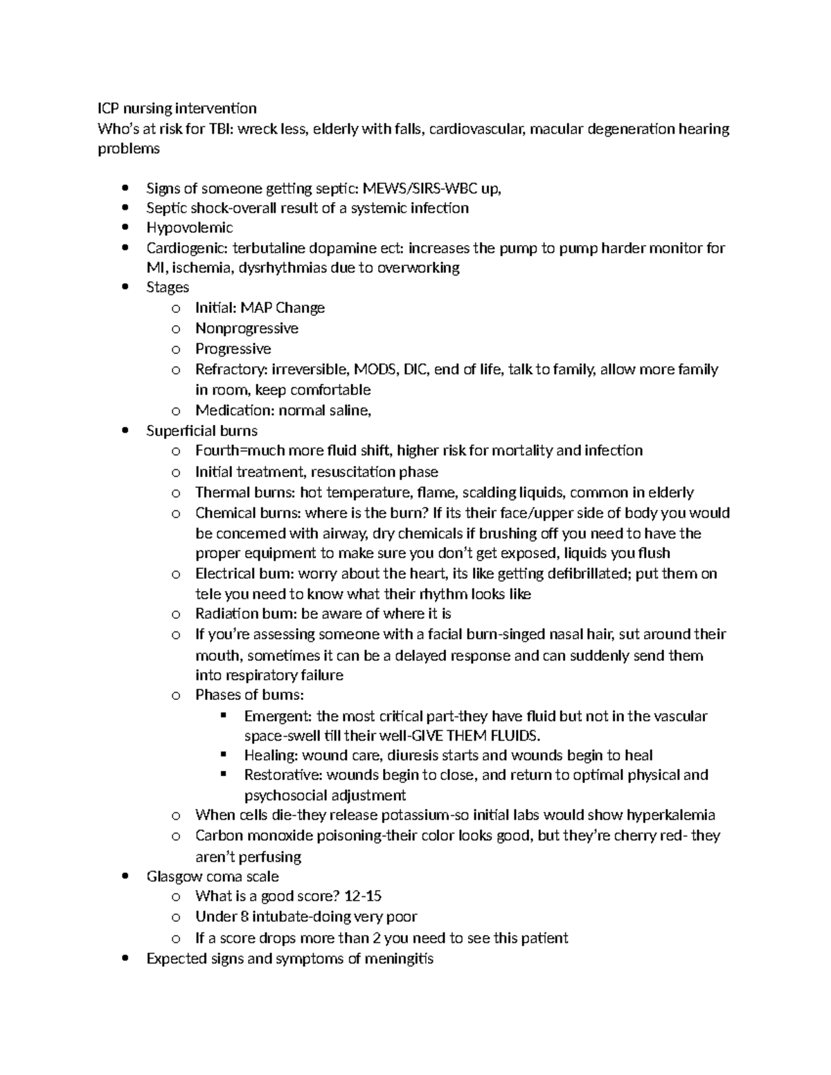 MP review night 2 - Notes - ICP nursing intervention Who’s at risk for ...