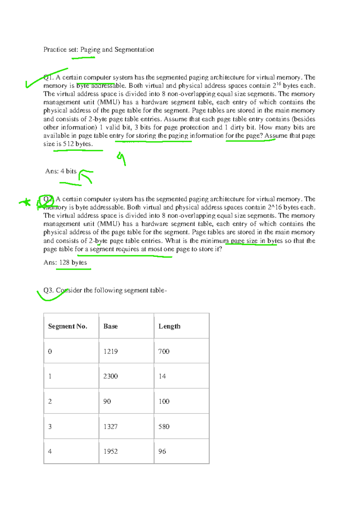 Practice Questions Paging Practice Set Paging And Segmentation Q1 A Certain Computer System