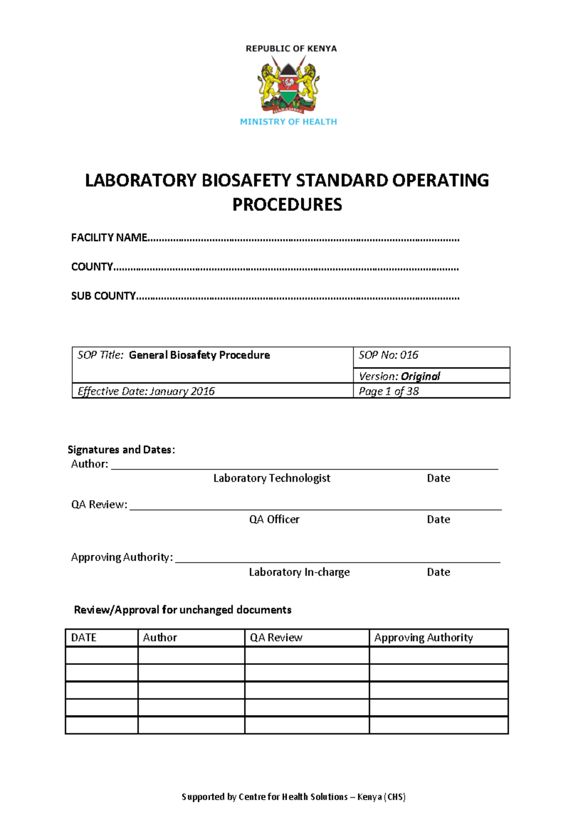 General Biosafety Procedure - Copy - LABORATORY BIOSAFETY STANDARD ...