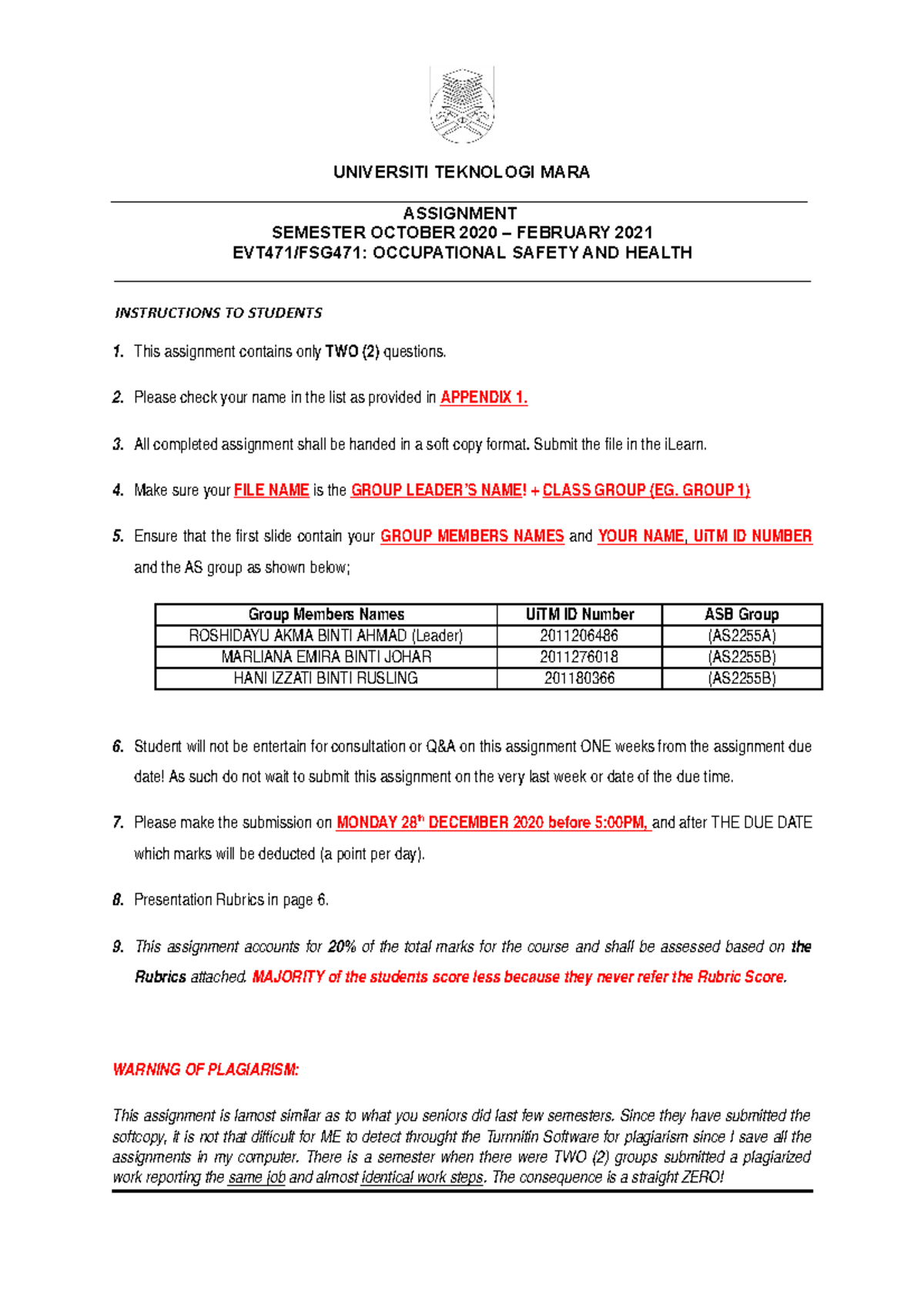 Assignmenyt FSG471 - UNIVERSITI TEKNOLOGI MARA - Studocu