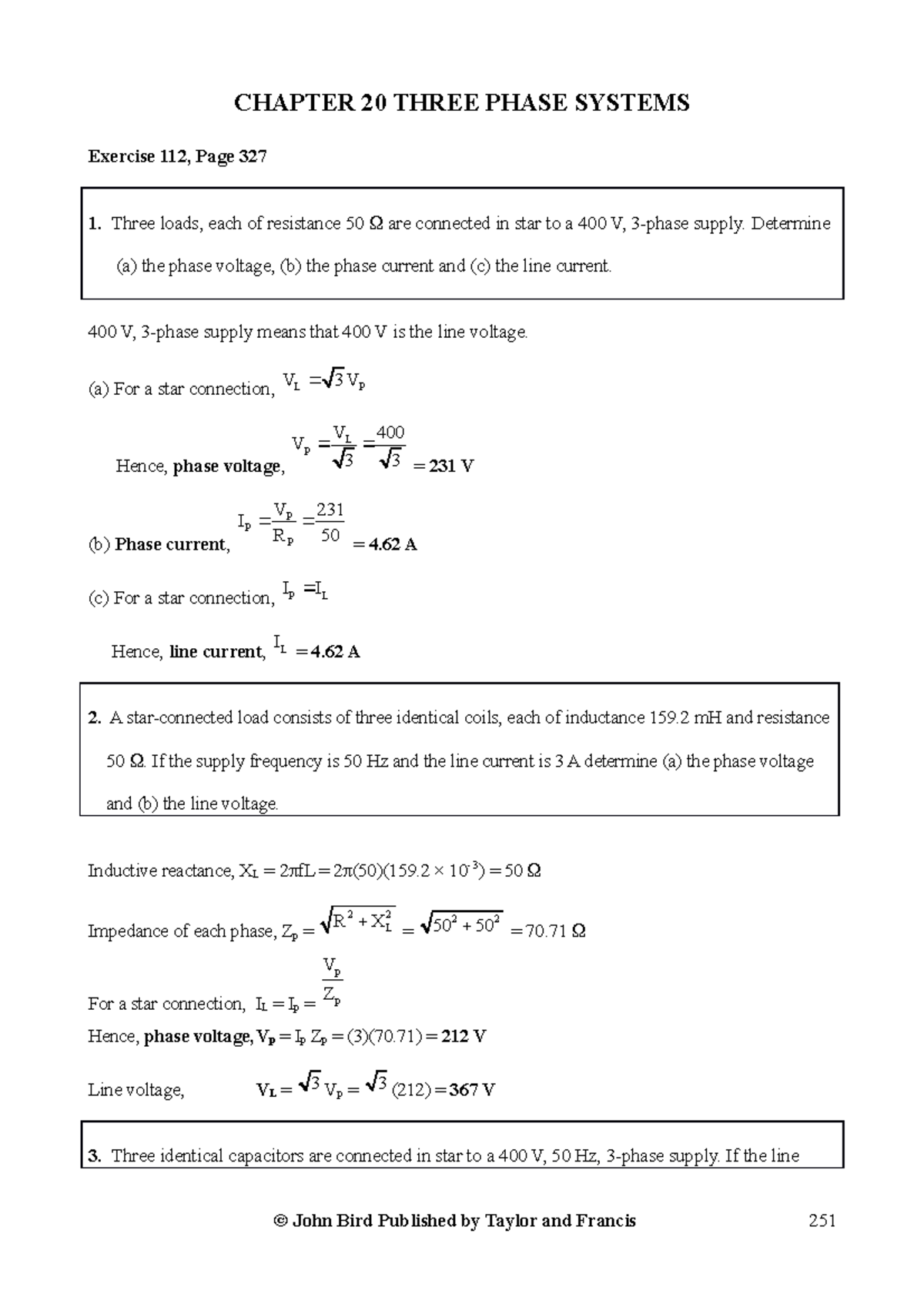 Chapter 20 - CHAPTER 20 THREE PHASE SYSTEMS Exercise 112, Page 327 ...