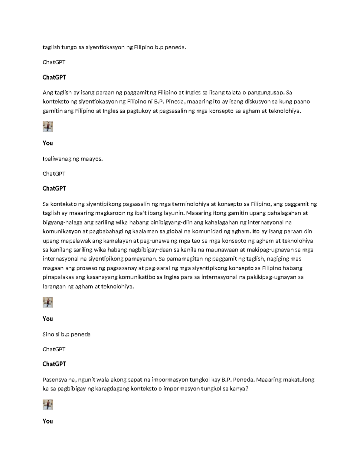 Taglish tungo sa siyentiokasyon ng Filipino b - ChatGPT ChatGPT Ang ...