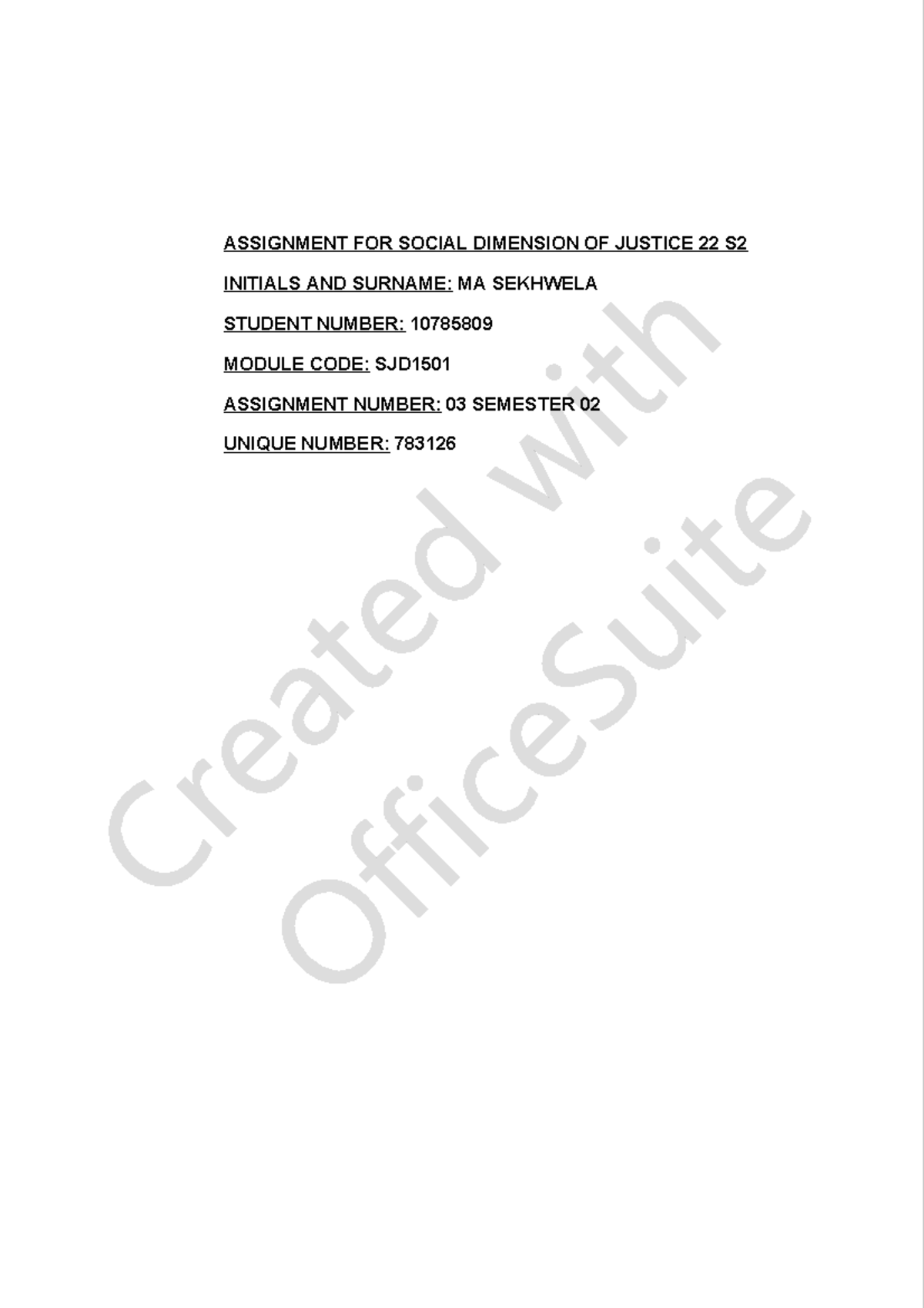 SJD1501 assignment 1 semester 2 - INITIALS AND SURNAME: MA SEKHWELA ...