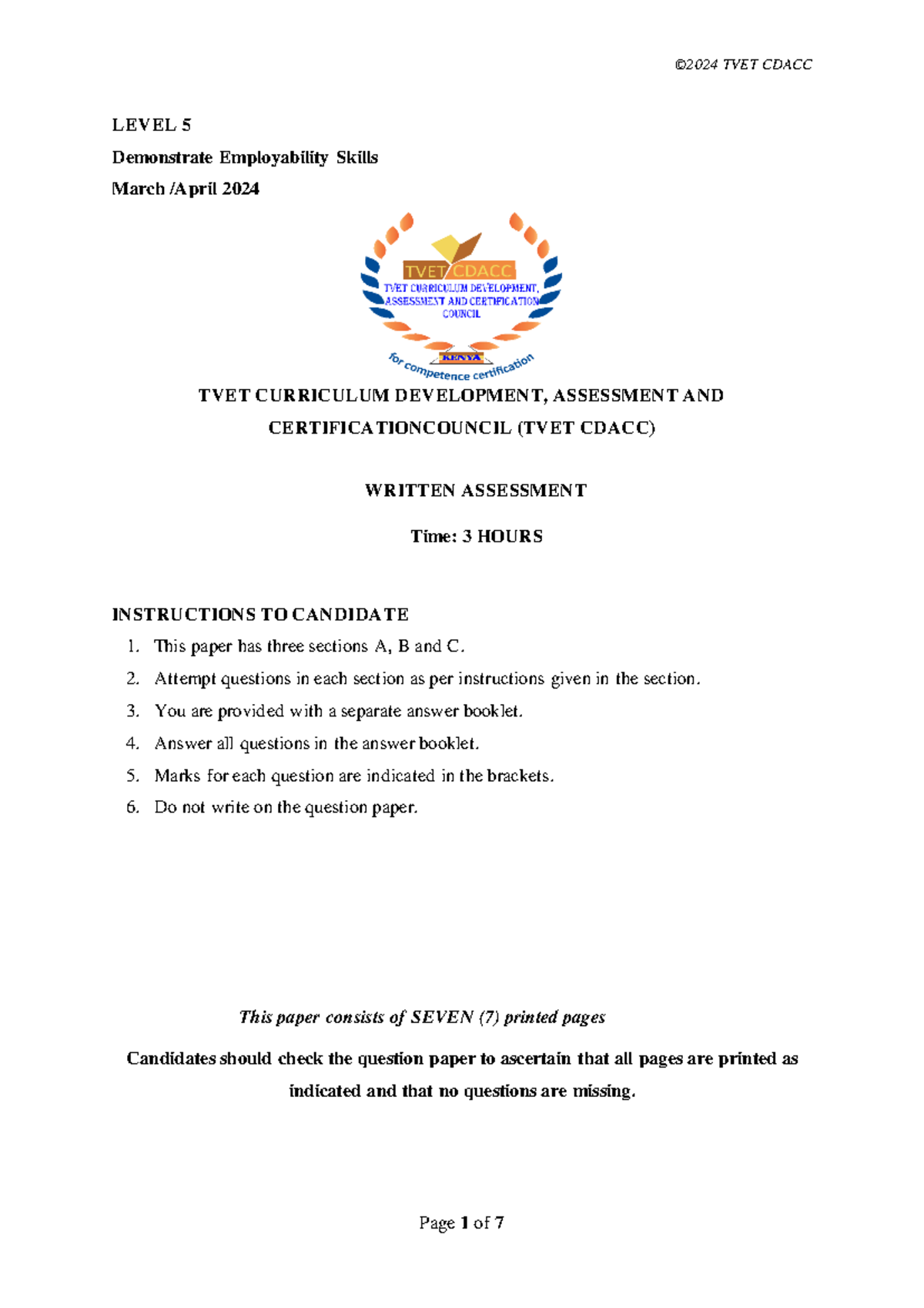 Perioperative level 5 Employability skills march 2024 series - LEVEL 5 ...