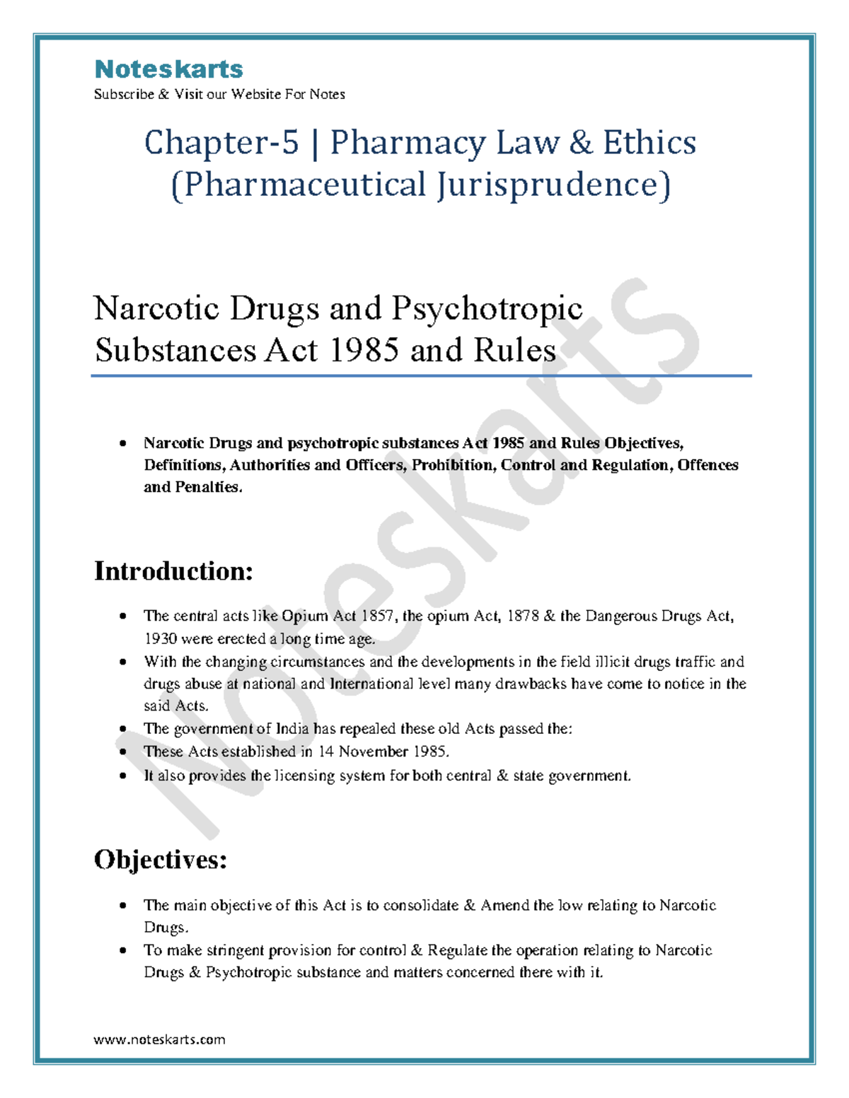 Chapter 5 pharmacy law and ethics notes Complete Notes by noteskarts ...