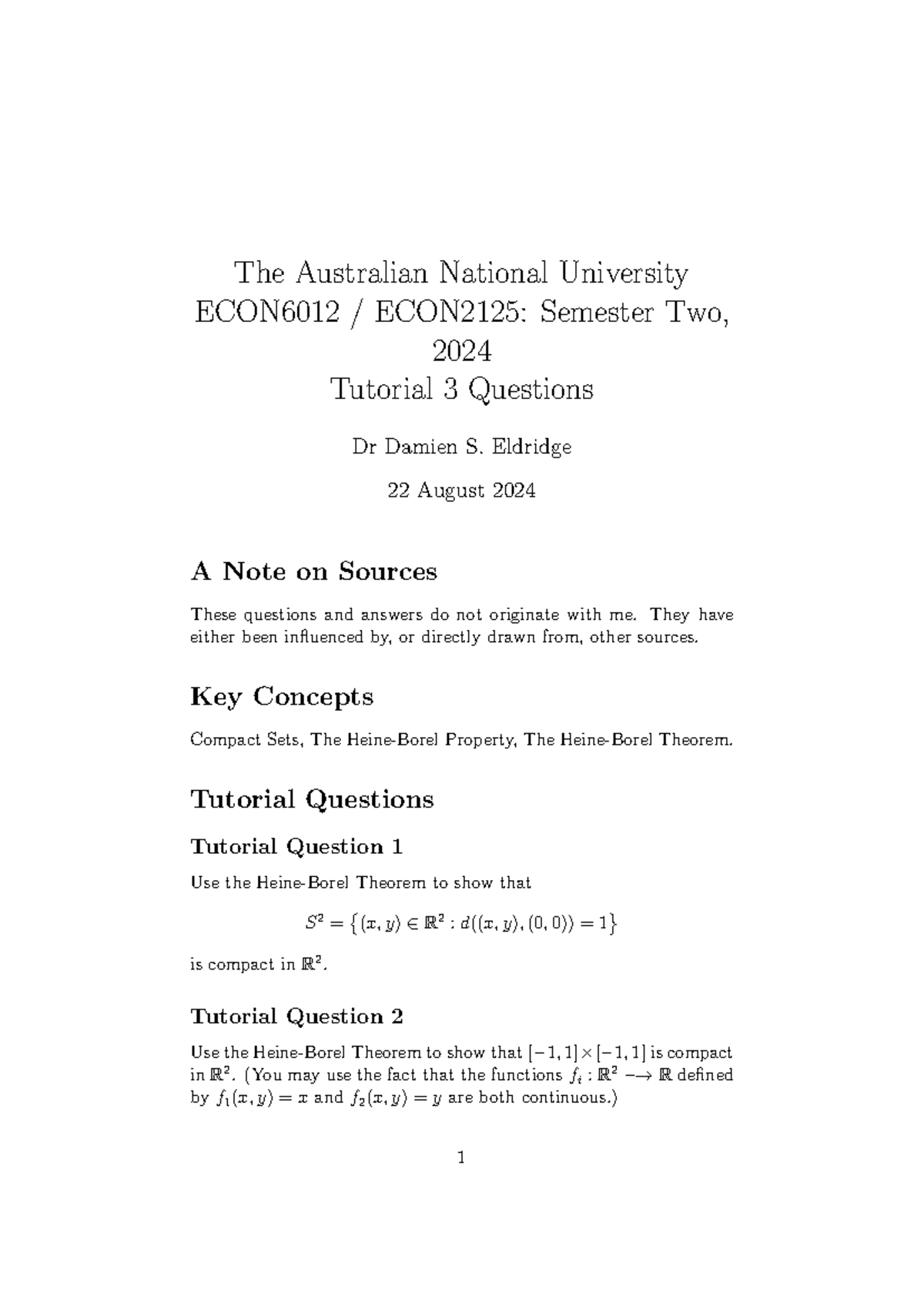 Tutorial 3 Answers - The Australian National University ECON6012 ...