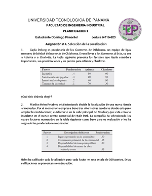 Planificación - Asignación N° 1 2023 - UNIVERSIDAD TECNOL”GICA DE PANAMA FACULTAD DE INGENIERÕA ...