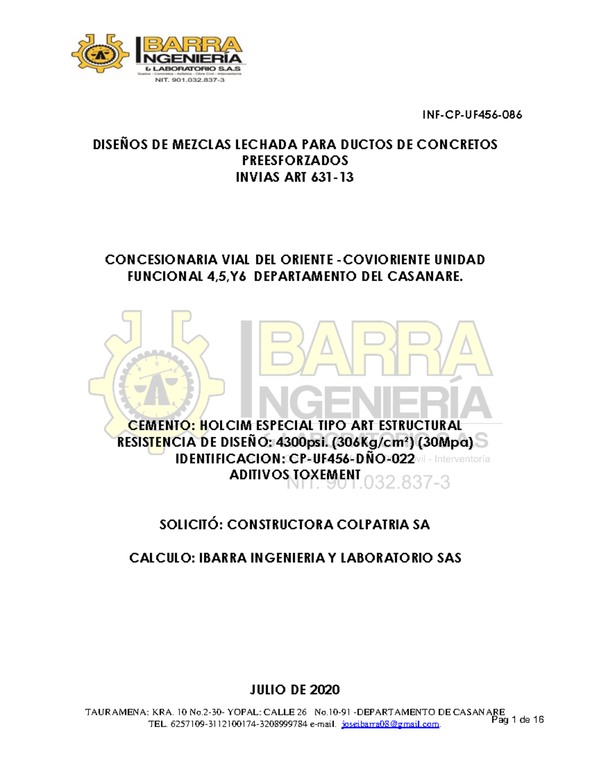 INF-CP-UF456-086 Diseños Lechada Concretos Preesforzados A-C0,50 (lechada de Inyeccion ...