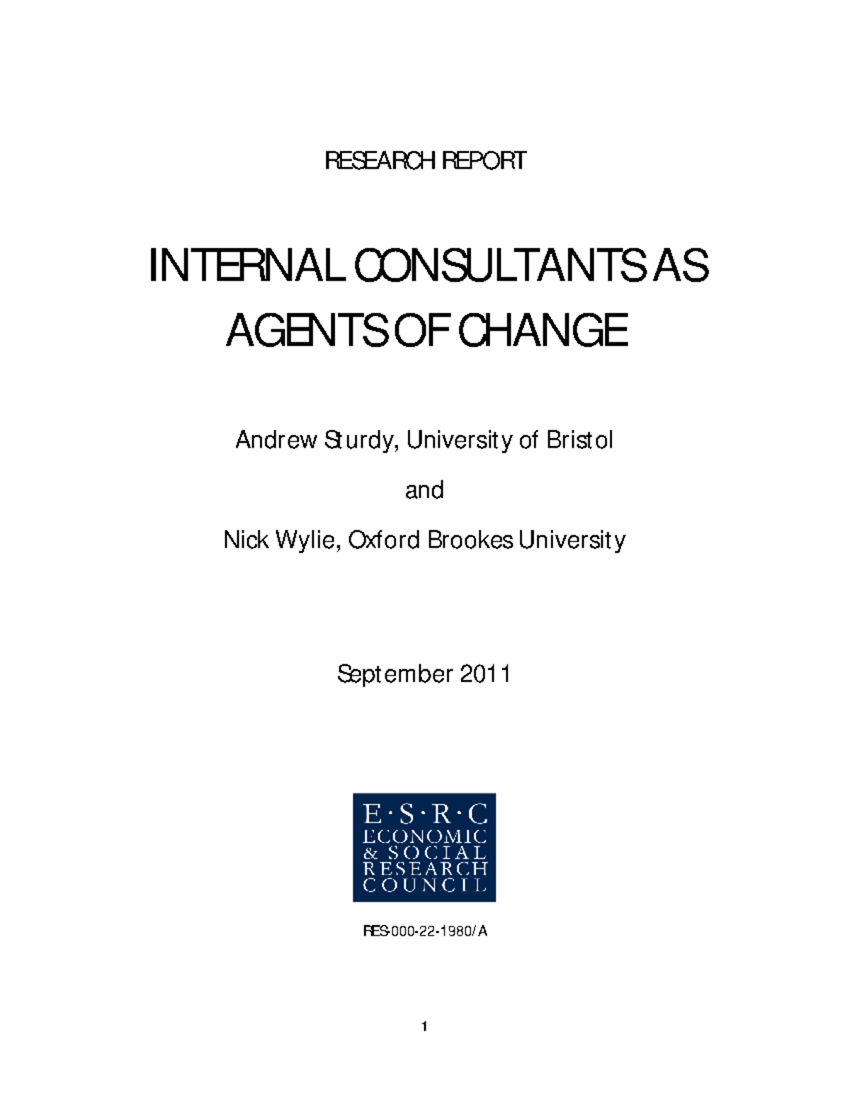 Internal Consultants - RESEARCH REPORT INTERNAL CONSULTANTS AS AGENTS ...