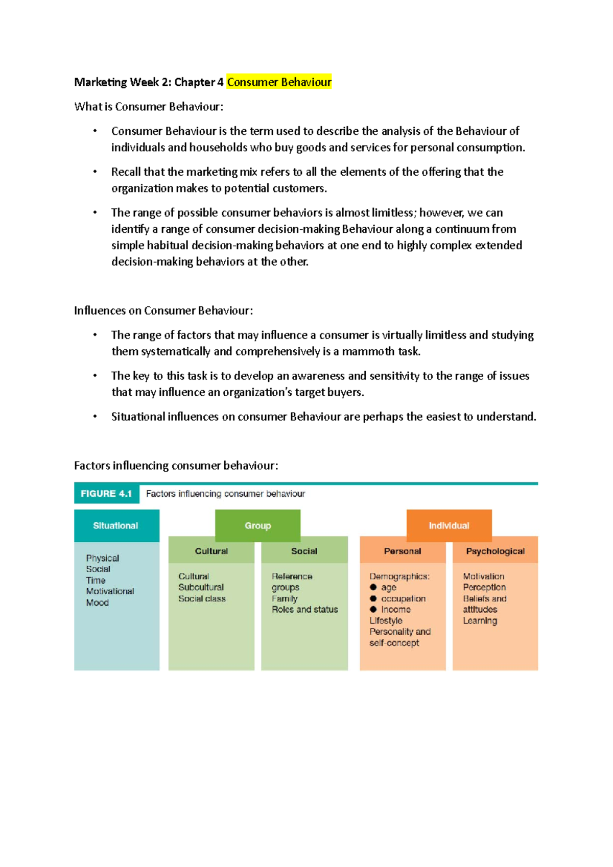 Marketing Week 2 - notes - Marketing Week 2: Chapter 4 Consumer ...