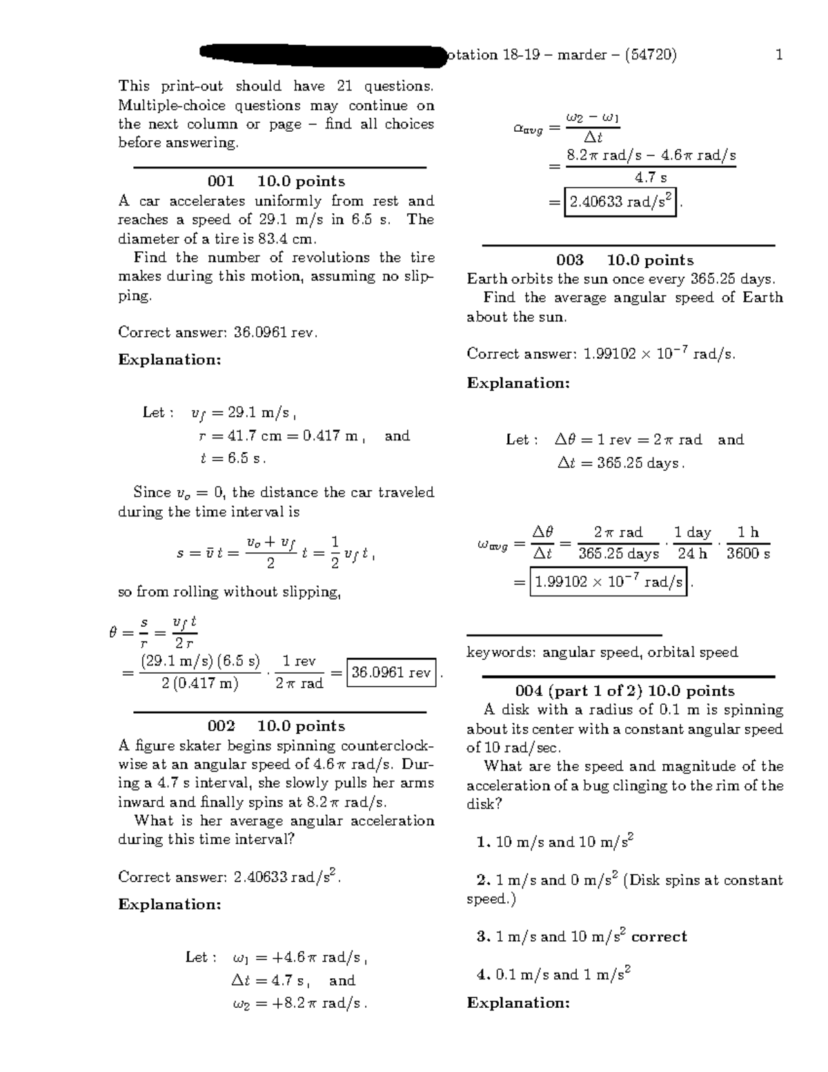 PHY317K HW7 - Homework example practice questions for PHY with Dr. Marder. - This print-out ...