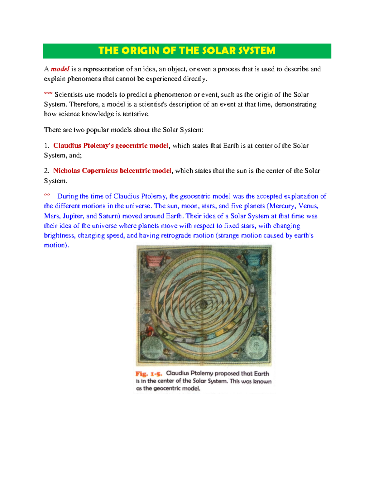 THE Origin OF THE Solar System-Study guide in Science - Bachelor of ...