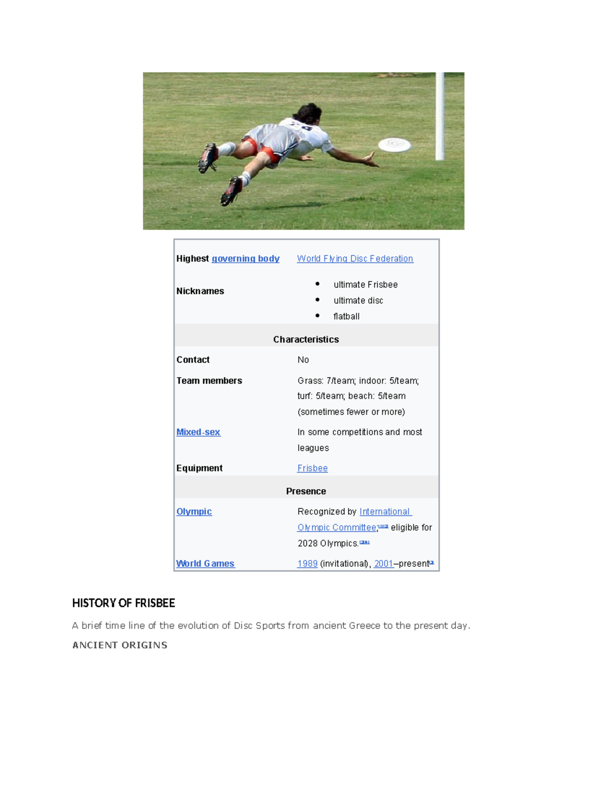 Ultimate Frisbee - Highest governing body World Flying Disc Federation ...