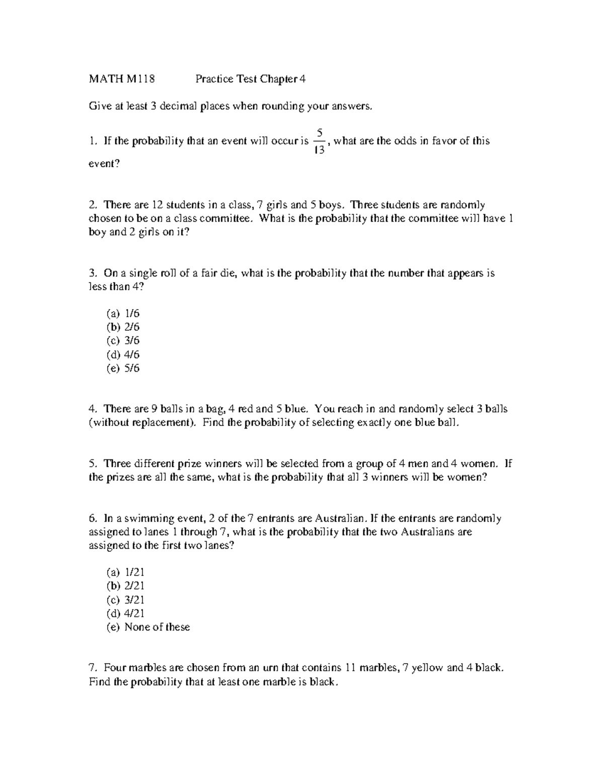 Ch 4 Sample Test - MATH M118 Practice Test Chapter 4 Give at least 3 ...