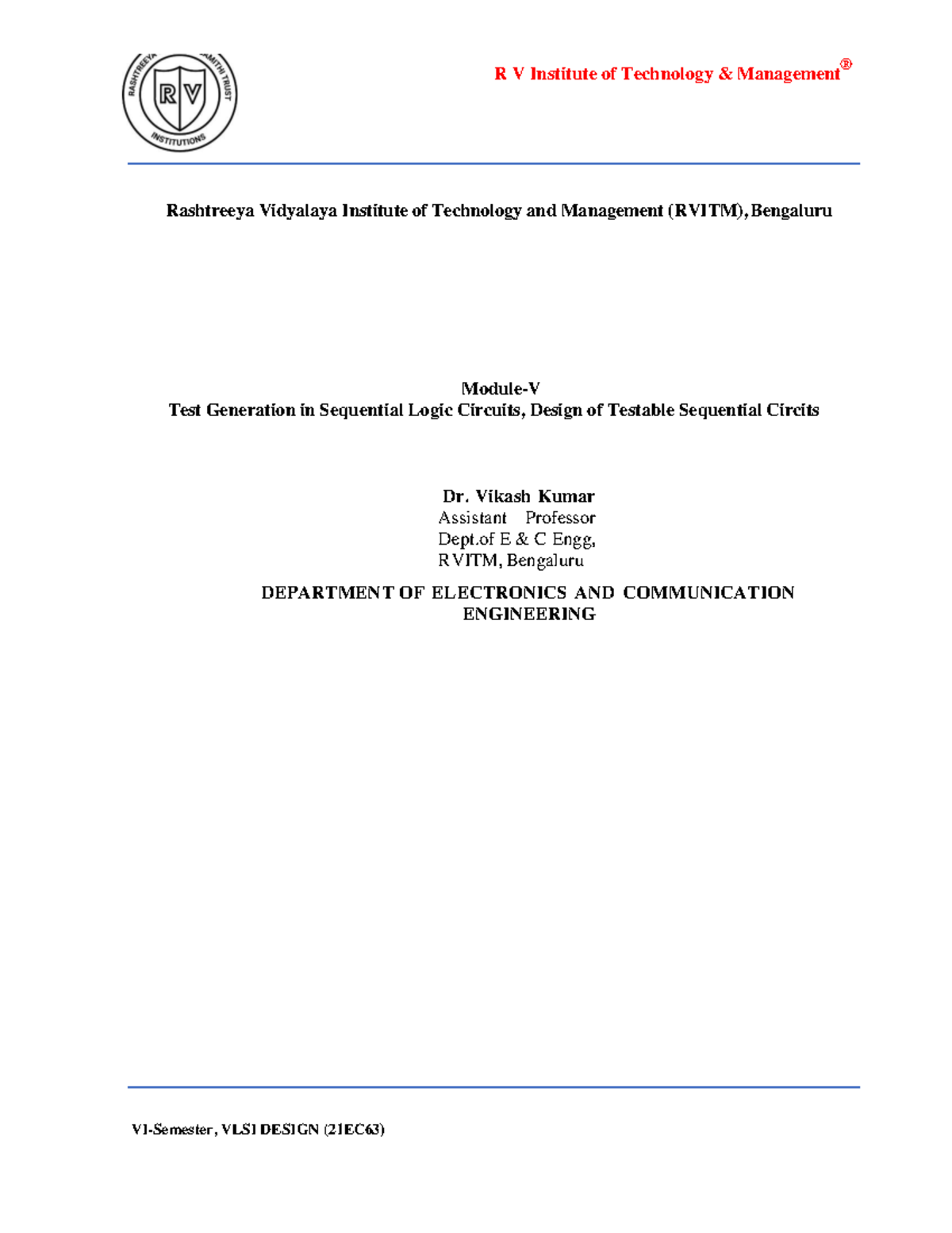 Module 5 Testing Lecture Notes Vlsi Design R V Institute Of
