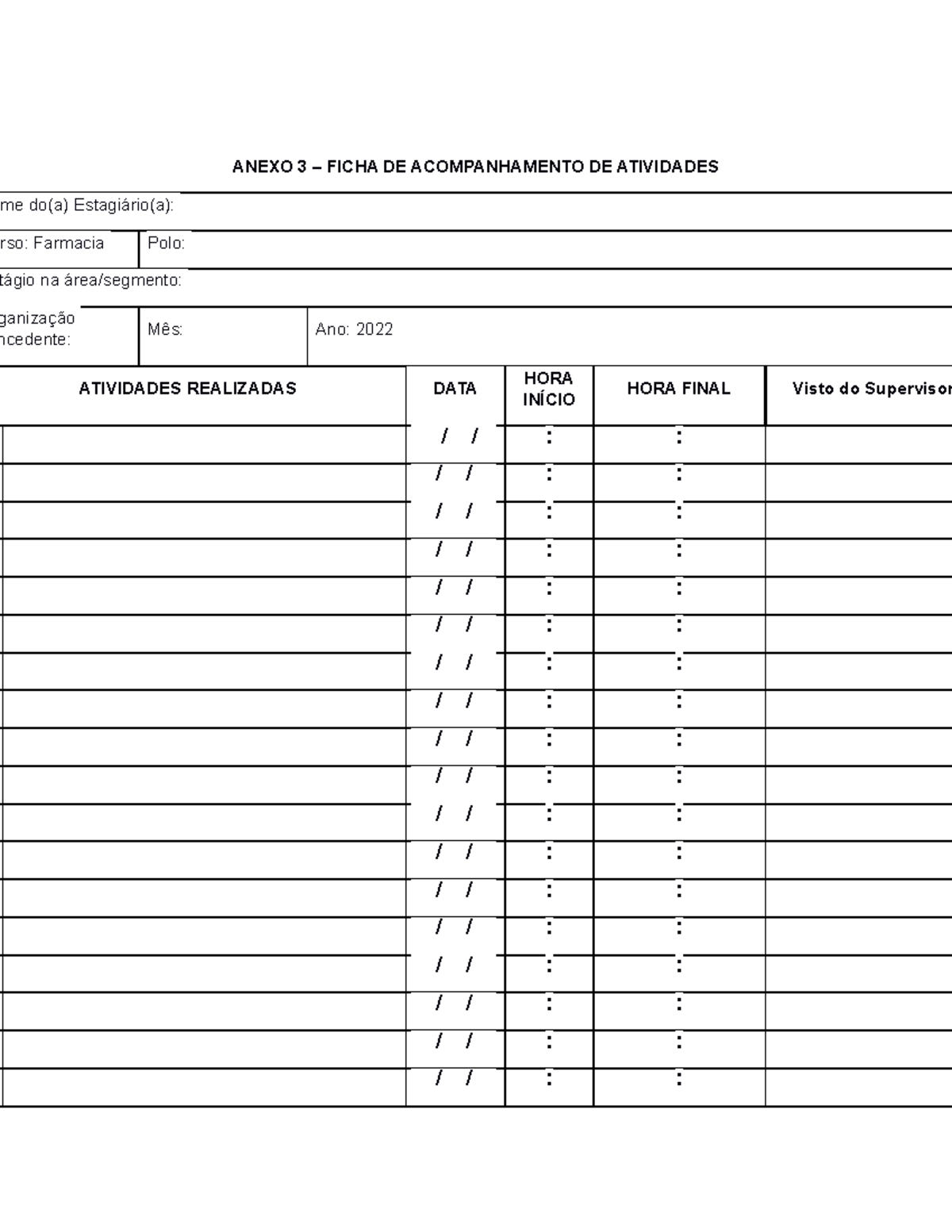 folha relatorio - ANEXO 3 – FICHA DE ACOMPANHAMENTO DE ATIVIDADES ome ...