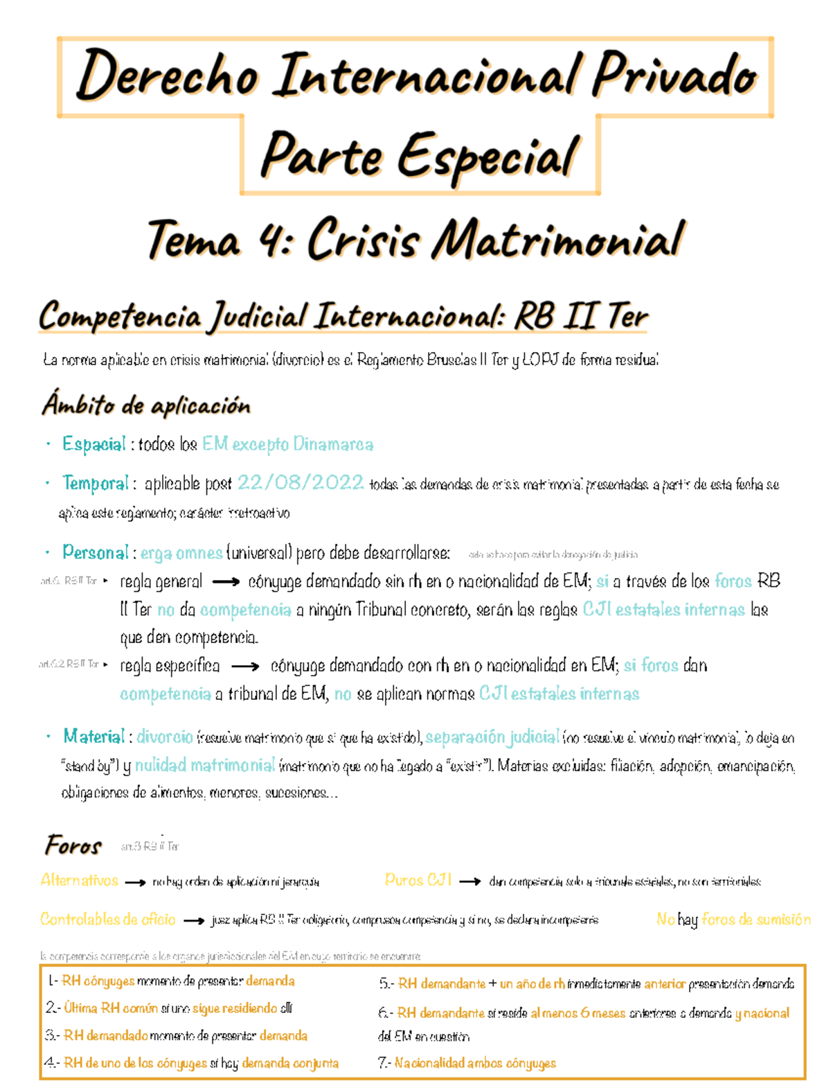 Derecho Internacional Privado Parte Especial Tema 4 Crisis Matrimoniales - • Espacial : todos ...