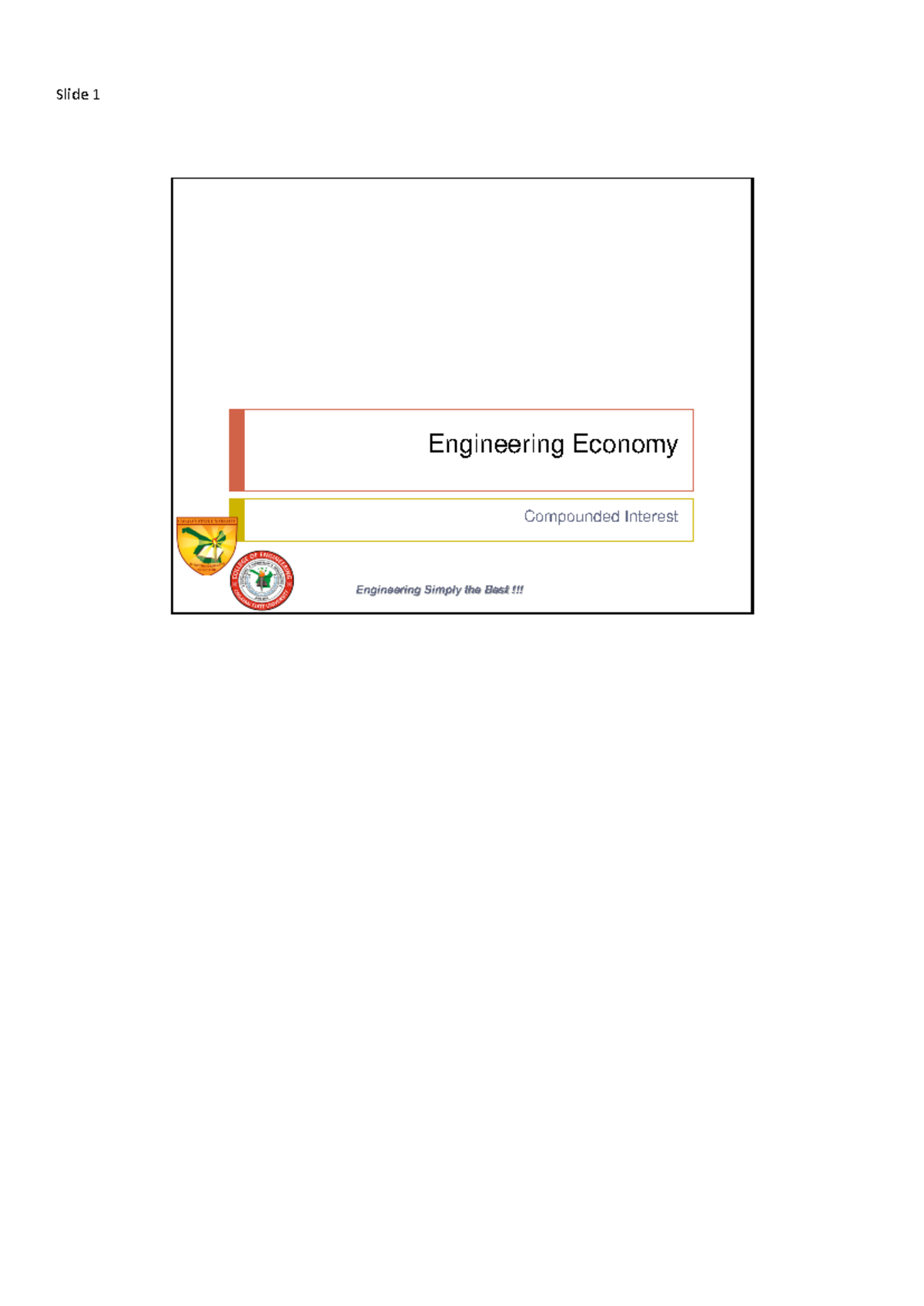 Notes 2 - Engineering Economy Compounded Interest Engineering Simply ...