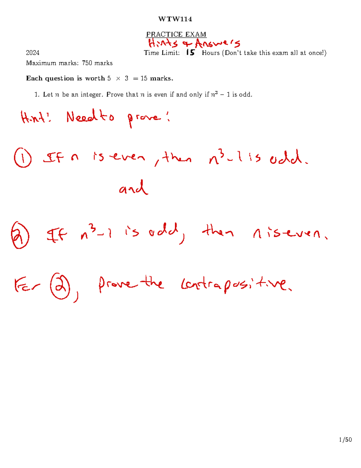 Practice Exam 2024 Hints and Answers - WTW PRACTICE EXAM 2024 Time ...