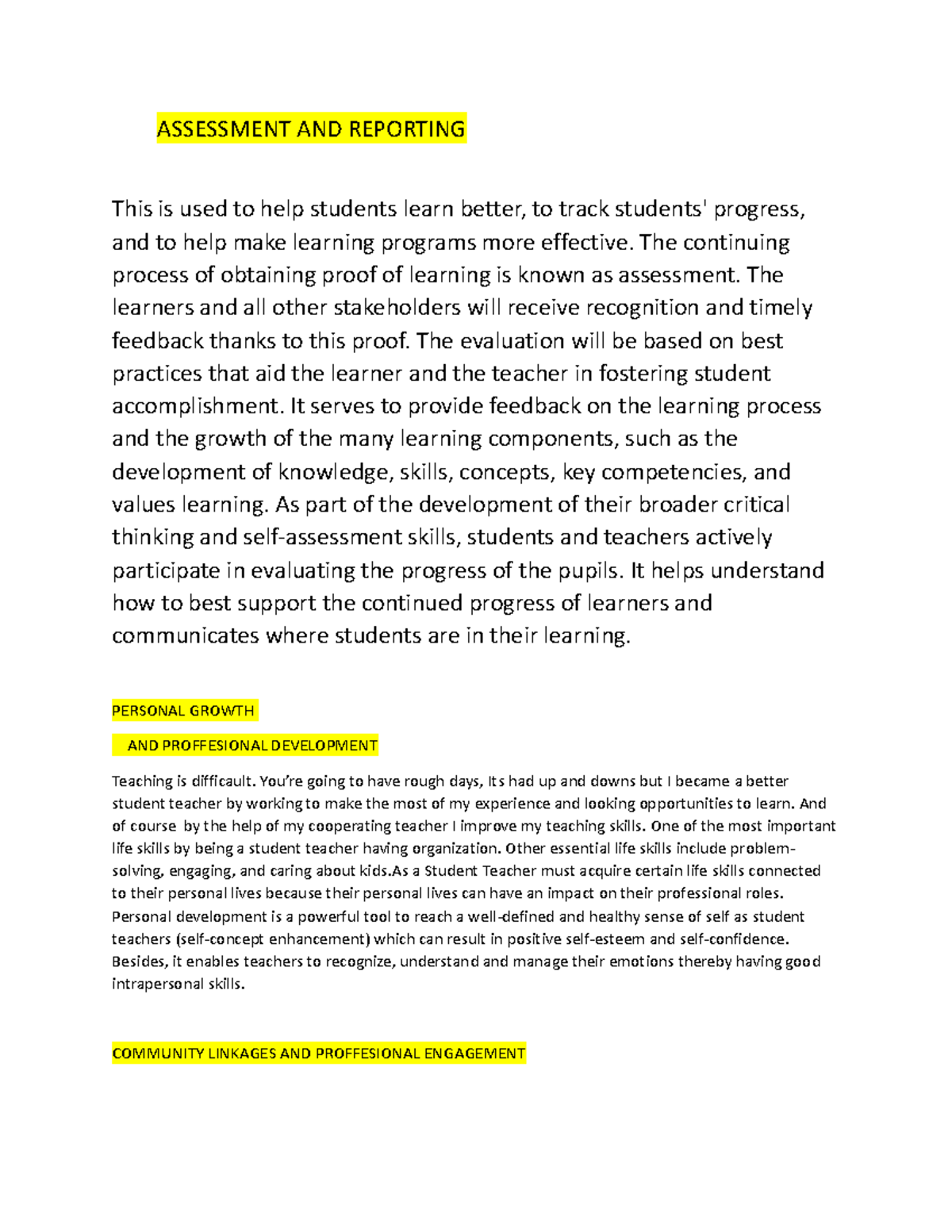 Assessment AND Reporting - ASSESSMENT AND REPORTING This is used to ...