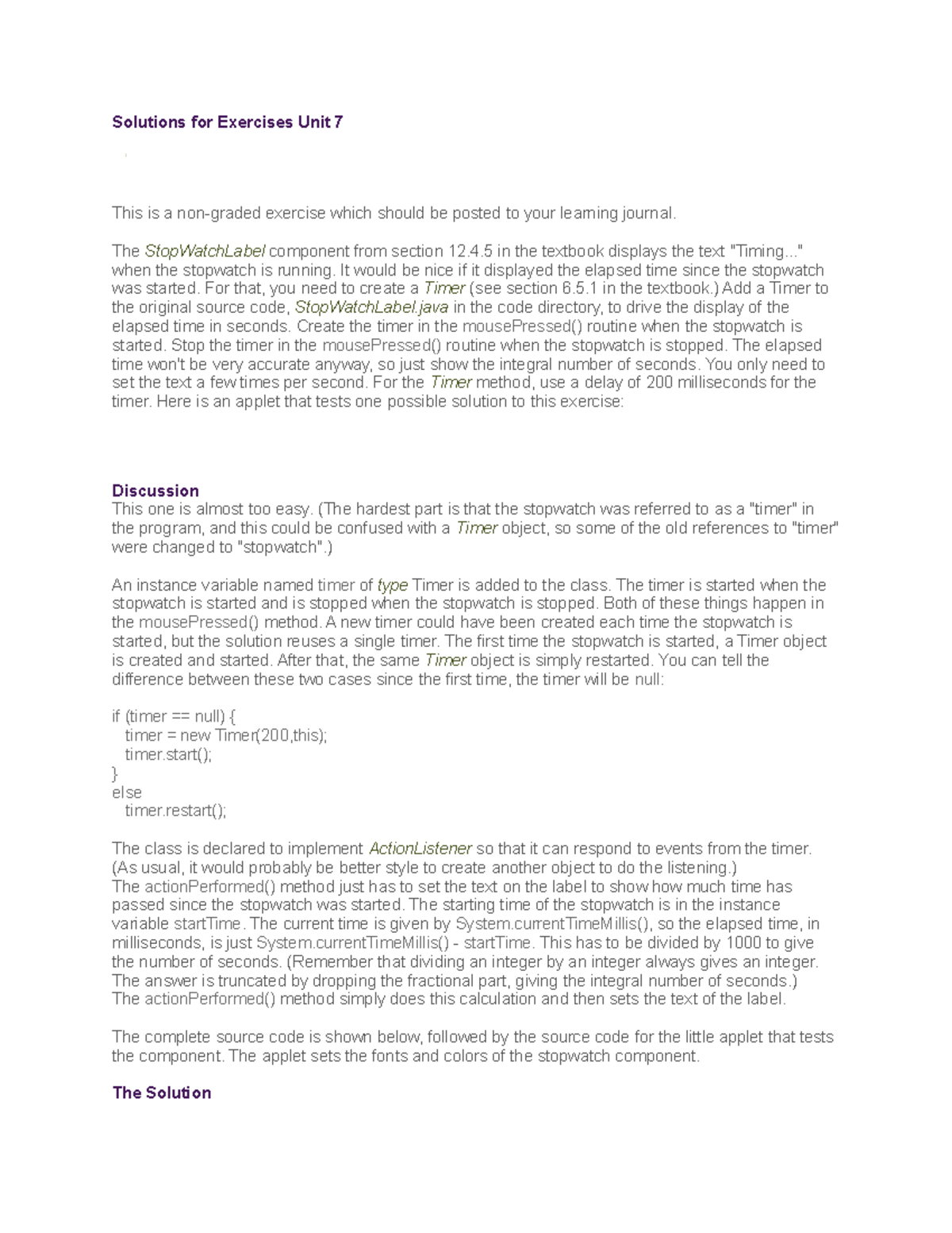 Solutions for Exercises Unit 7 - The StopWatchLabel component from ...
