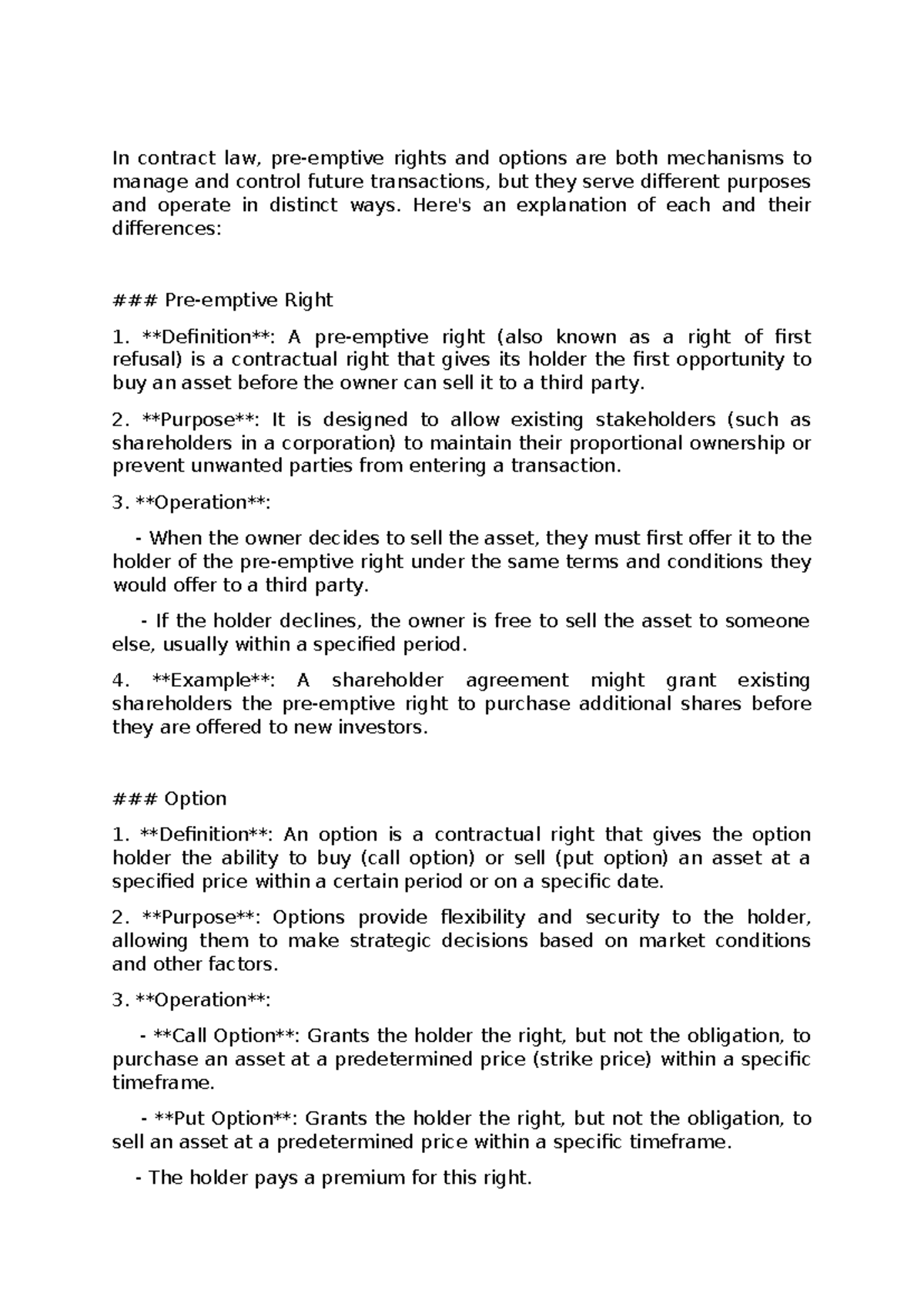 Difference between option and right of first reusal - In contract law ...