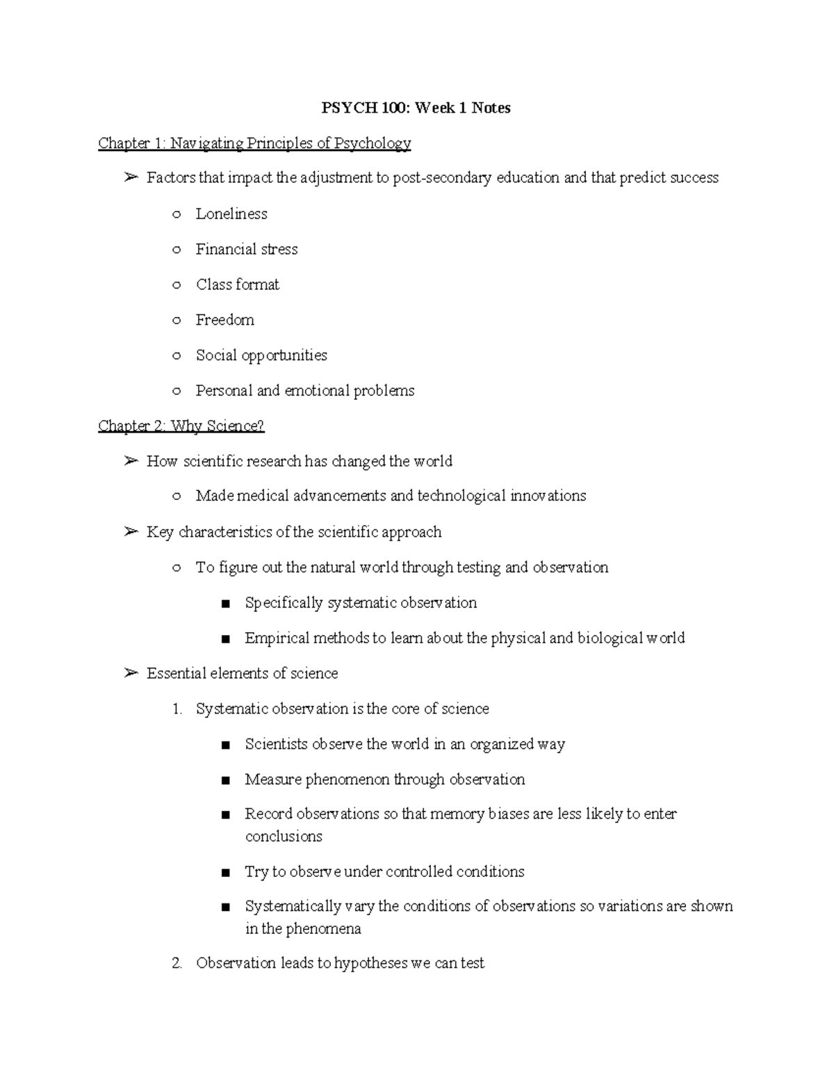 Psych 100 Week 1 Notes - PSYCH 100: Week 1 Notes Chapter 1: Navigating ...