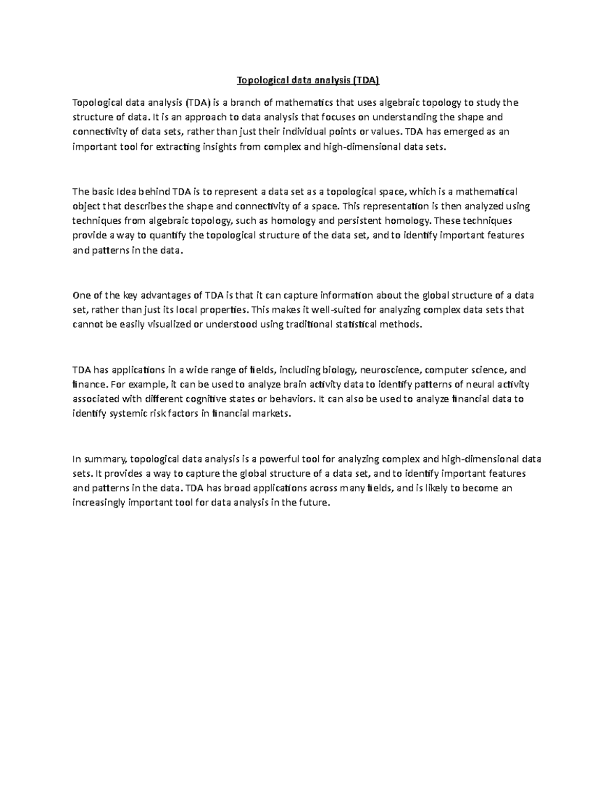 Topological Data Analysis Tda It Is An Approach To Data Analysis That Focuses On