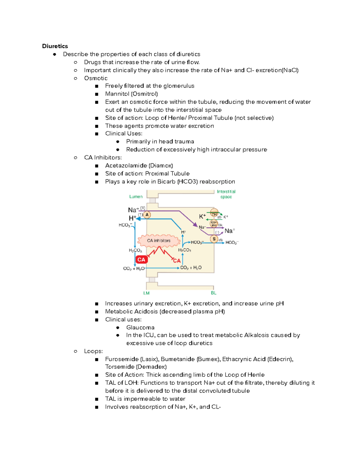 Diuretics used for HTN - Diuretics Describe the properties of each ...