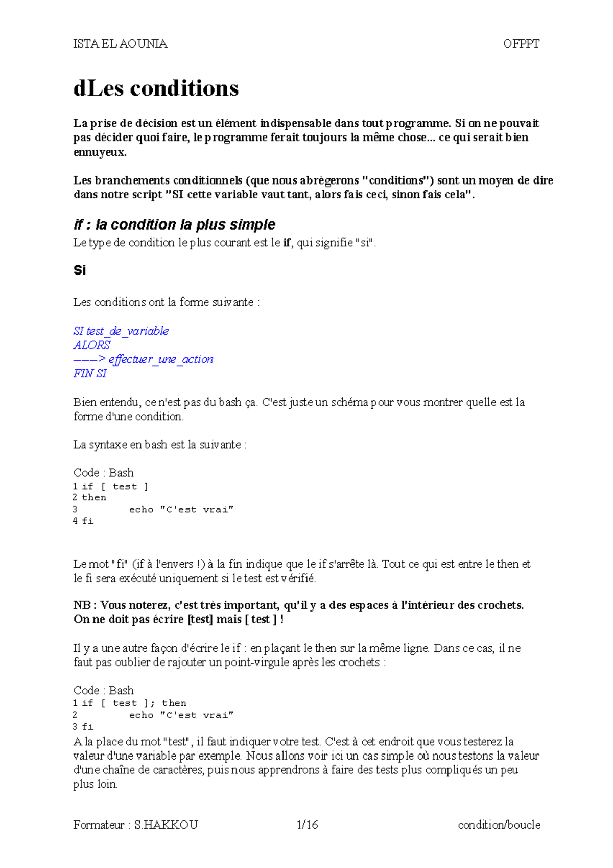 Scripts shell conditions et boucle - dLes conditions La prise de ...