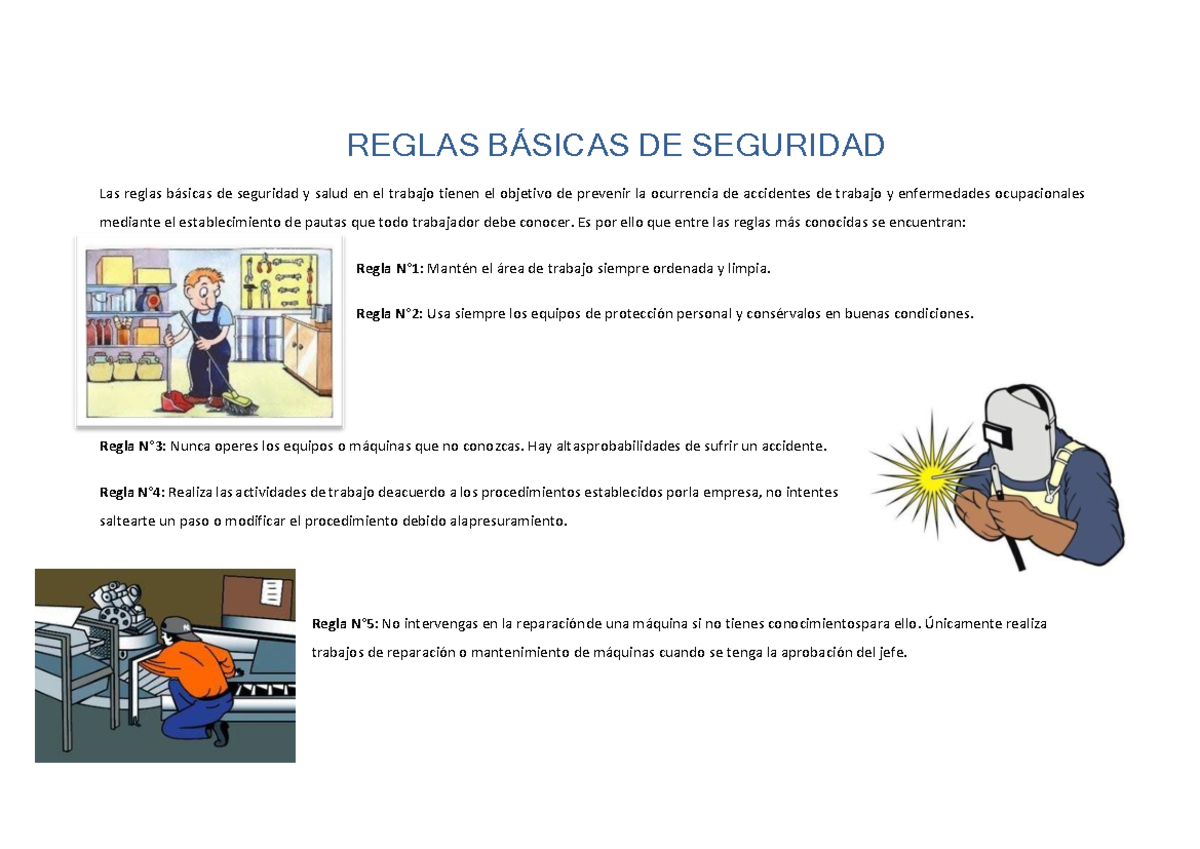 Reglas BÁ Sicas DE Seguridad Charla DE 5 Minutos - REGLAS BÁSICAS DE SEGURIDAD Las reglas ...