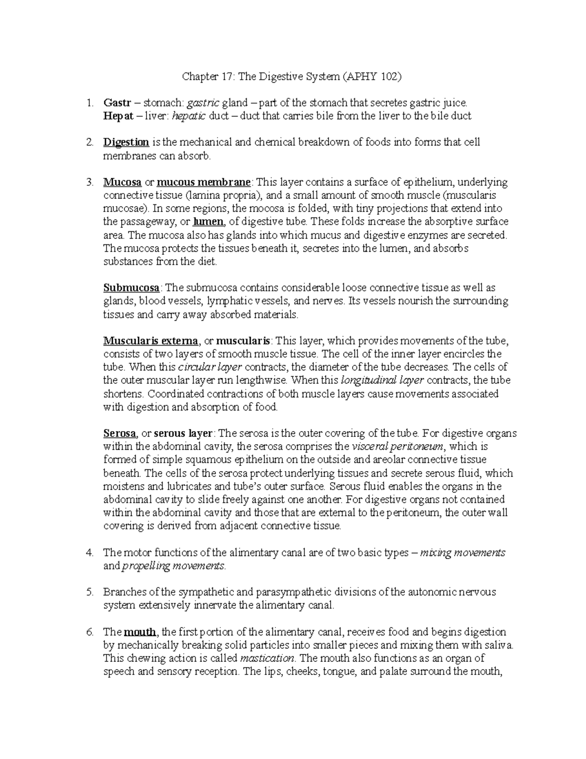 Chapter 17 The Digestive System (APHY 102) - Chapter 17: The Digestive ...