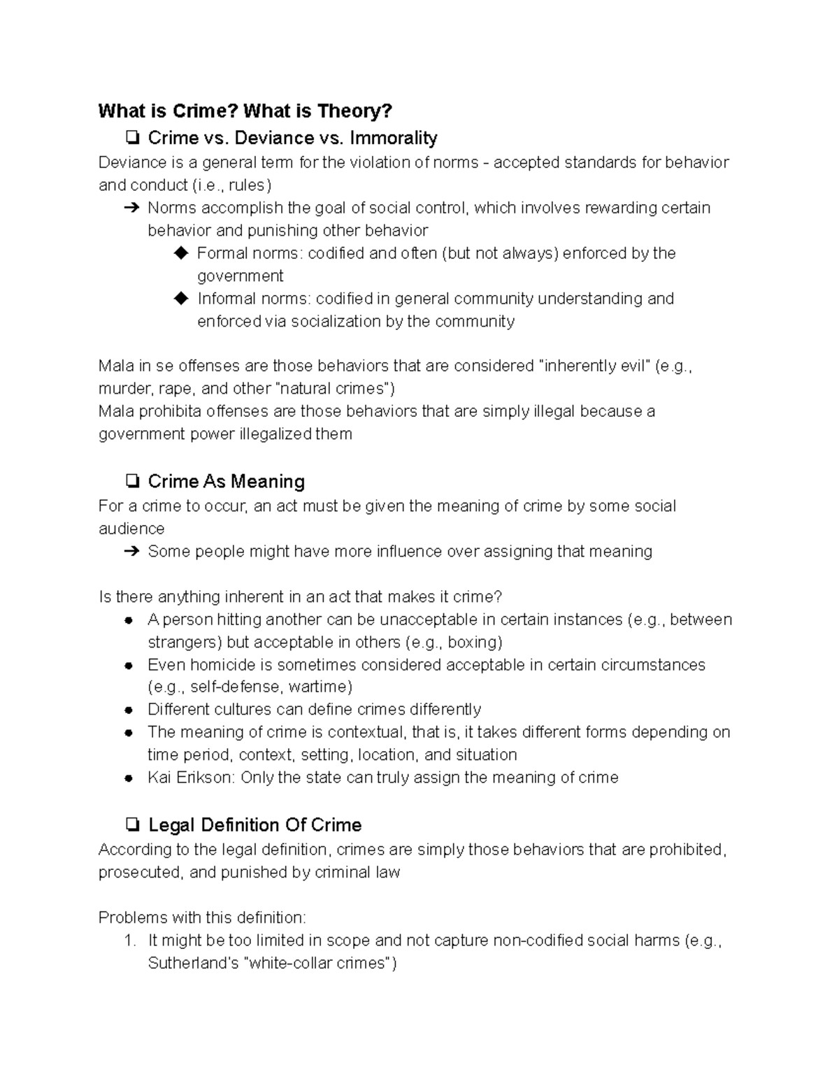 Criminology study guide - What is Crime? What is Theory? Crime vs ...