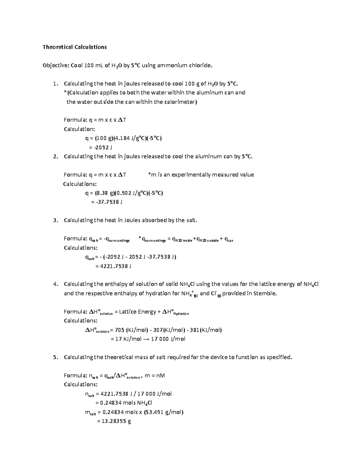 Calculations, tables and graph - Theoretical Calculations Objective ...