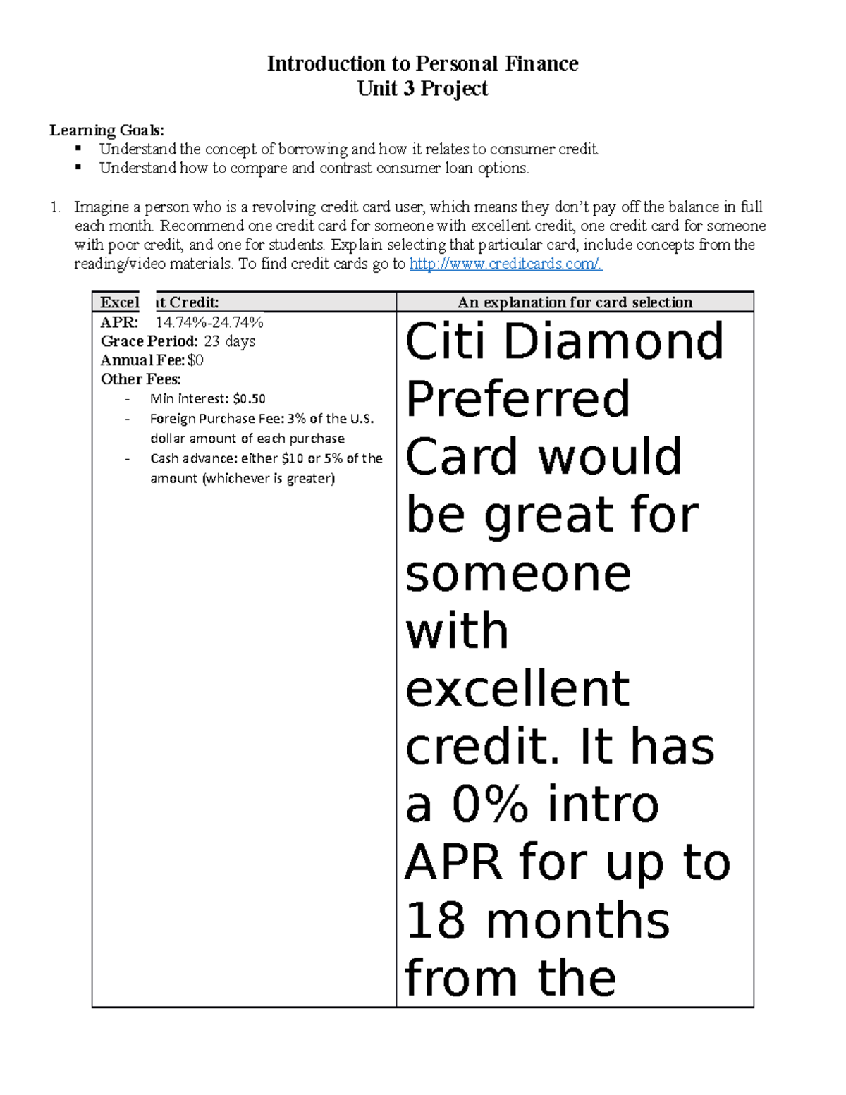 Unit 3 Project - Introduction to Personal Finance Unit 3 Project ...