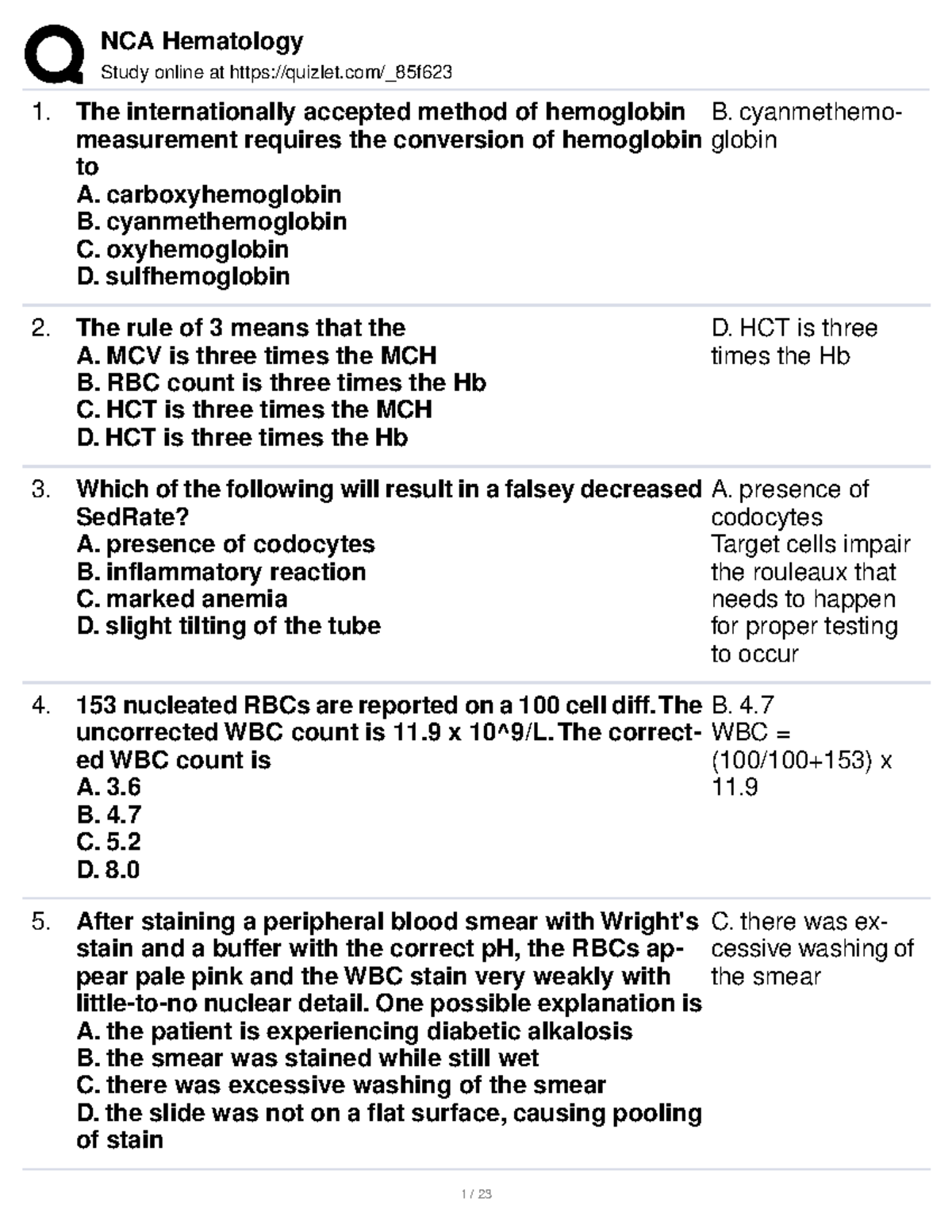 NCA- Hematology - PRACTICE QUESTIONS - Study online at quizlet/_85f The ...