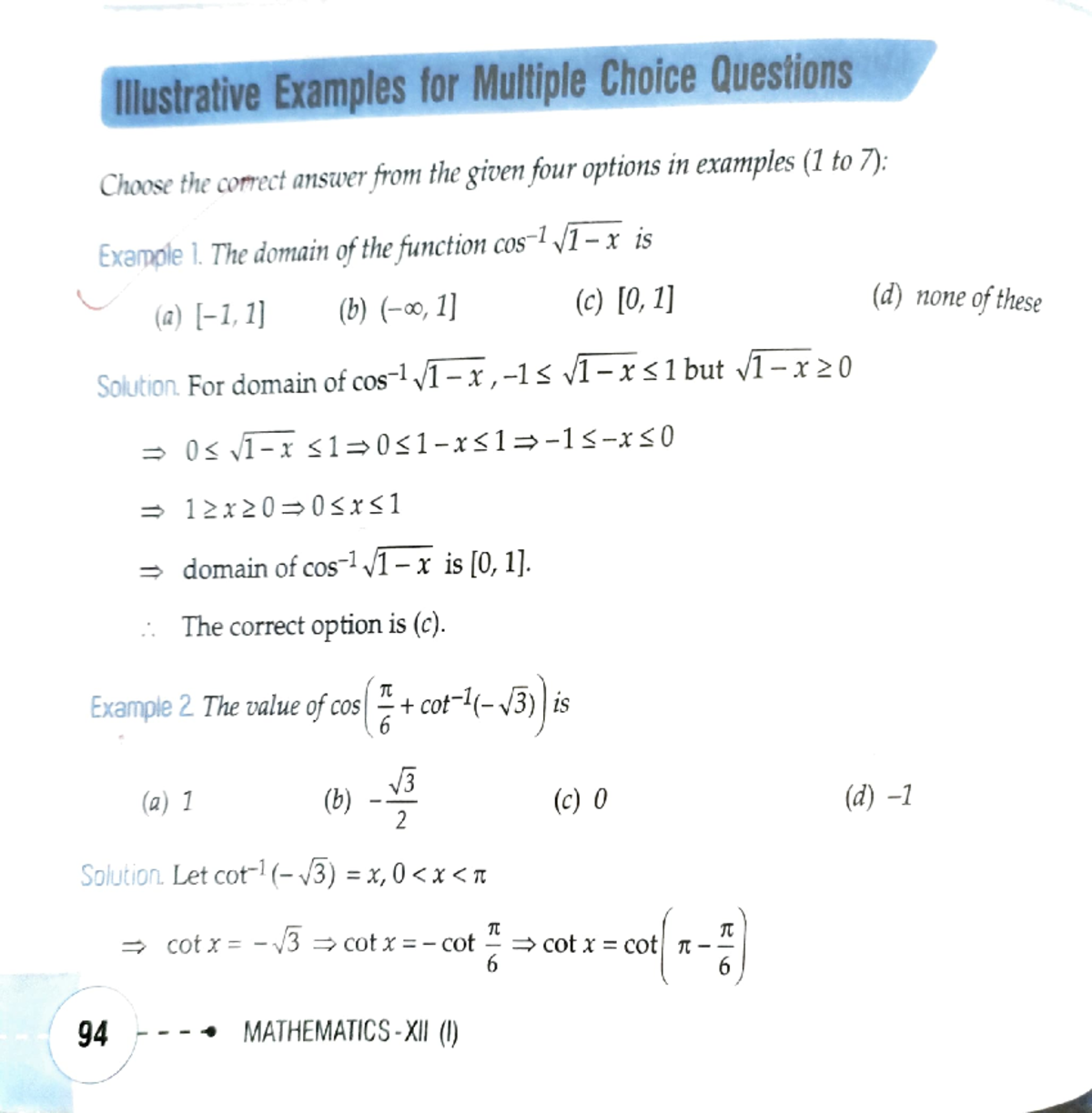 Inverse Trigonometry - Practice notes - llustrative Examples for ...