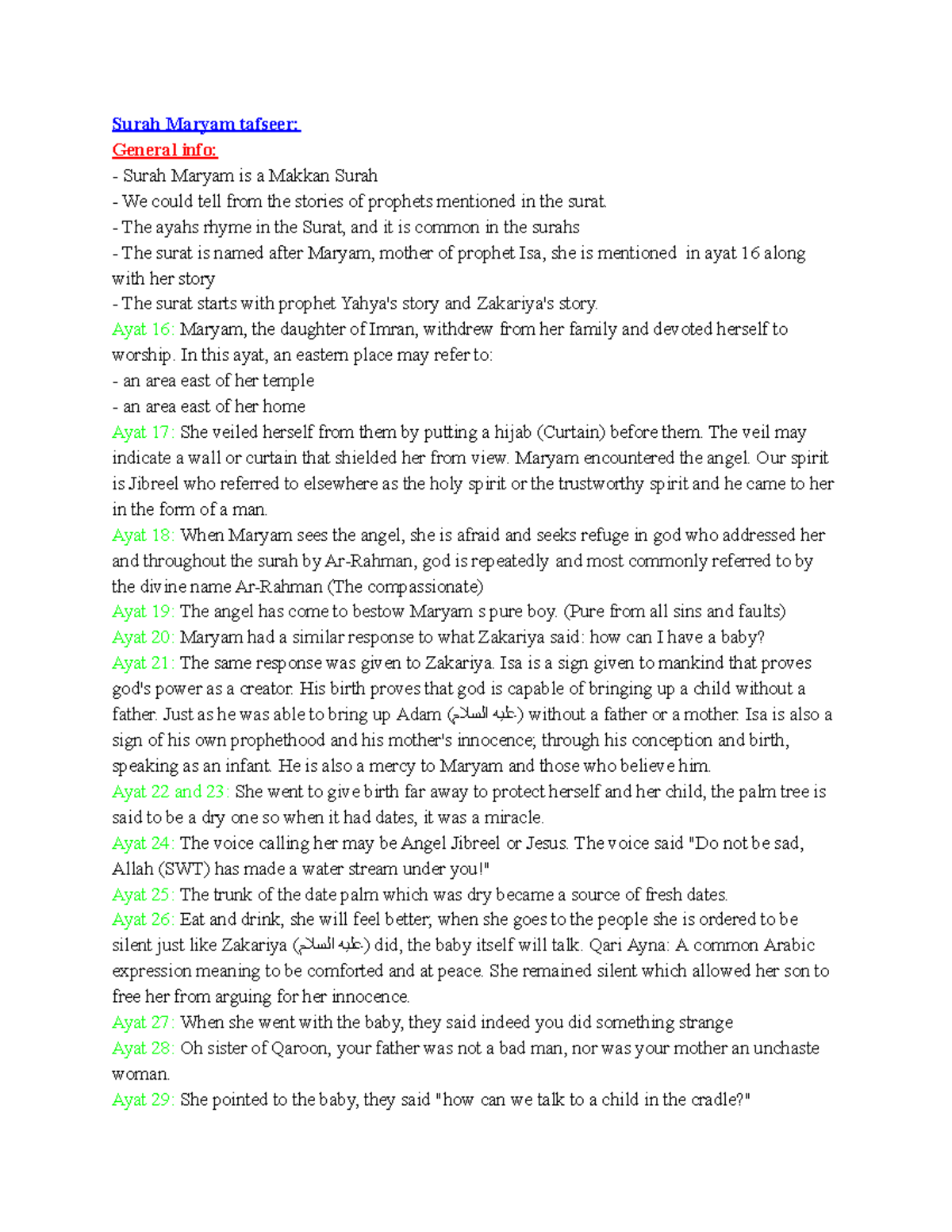Surat Maryam - Islamic studies class - Surah Maryam tafseer: General ...