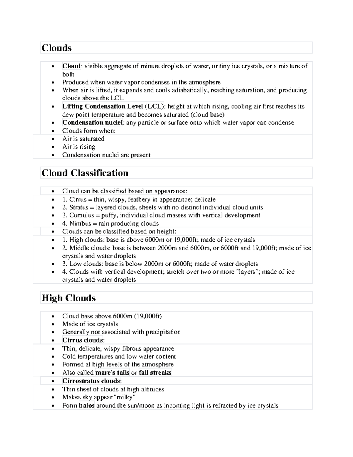 Clouds Lecture Notes - Clouds Cloud : visible aggregate of minute ...