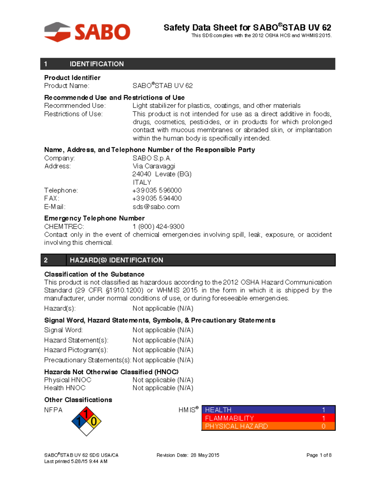37240 SABO-STAB-UV-62 US EN VC - Safety Data Sheet for SABO STAB UV 62 ...